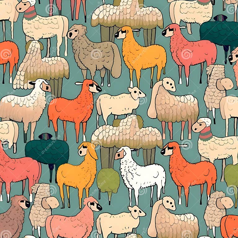 Seamless Pattern with Cute Cartoon Sheep. Vector Illustration Stock ...