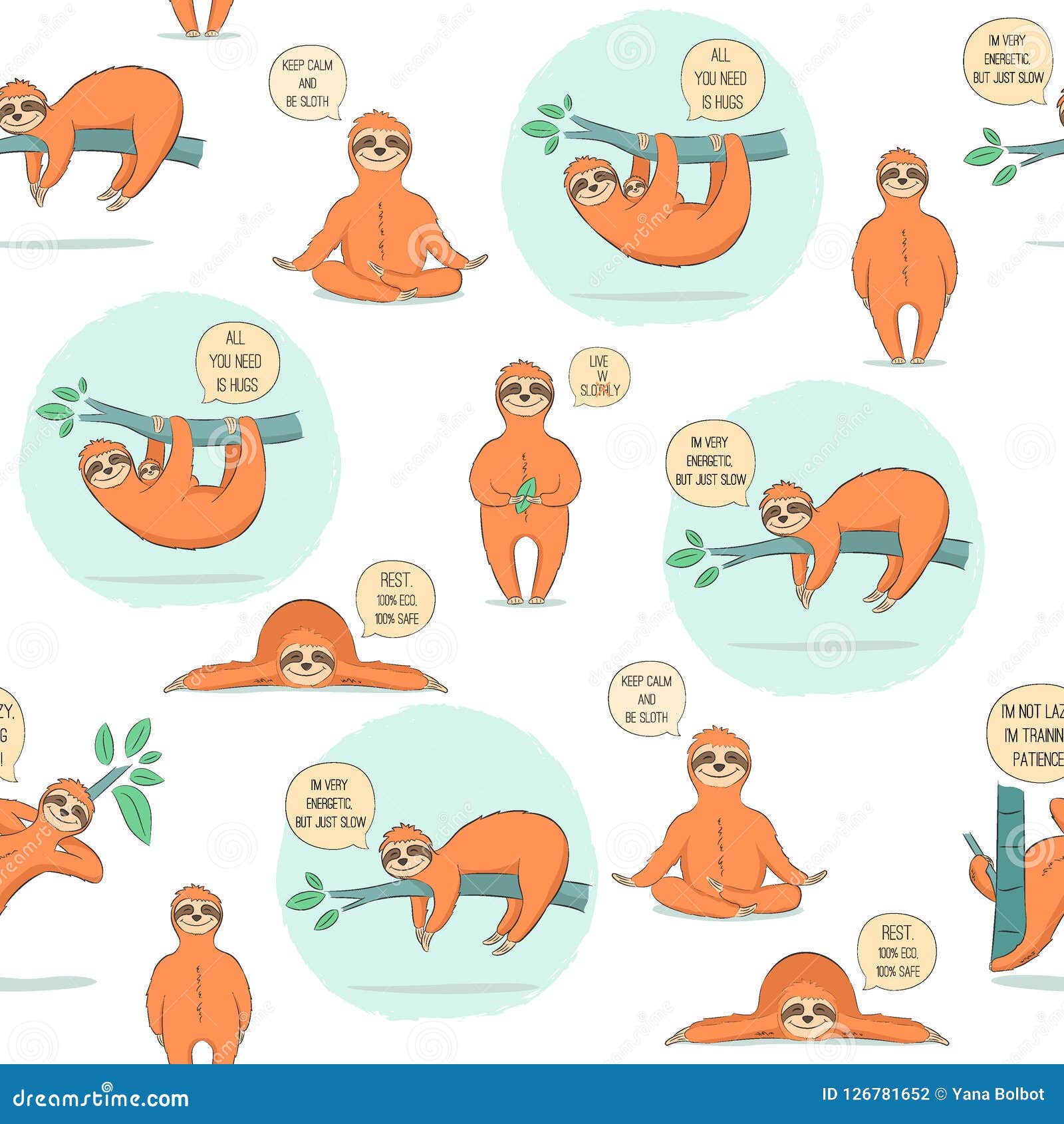 Pattern with Cute Cartoon Sloth Stock Vector - Illustration of isolated ...