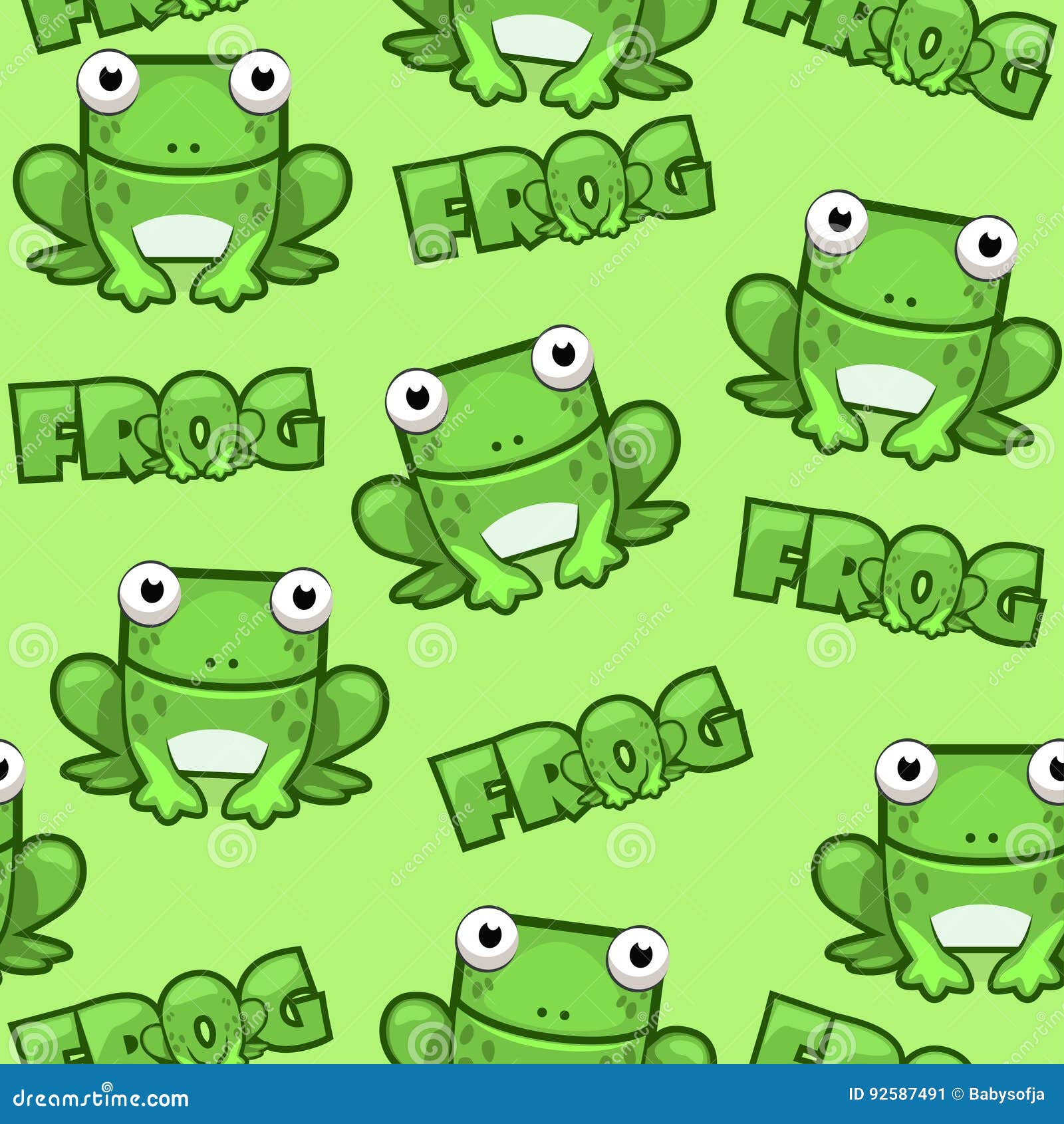 Frog With Fly Seamless Pattern. Vector Hand Drawn Green Character ...