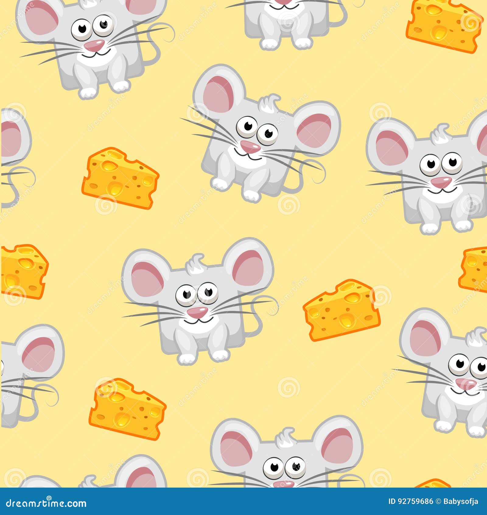 Seamless Pattern Cute Cartoon Square Grey Mouse and Cheese Stock Vector ...