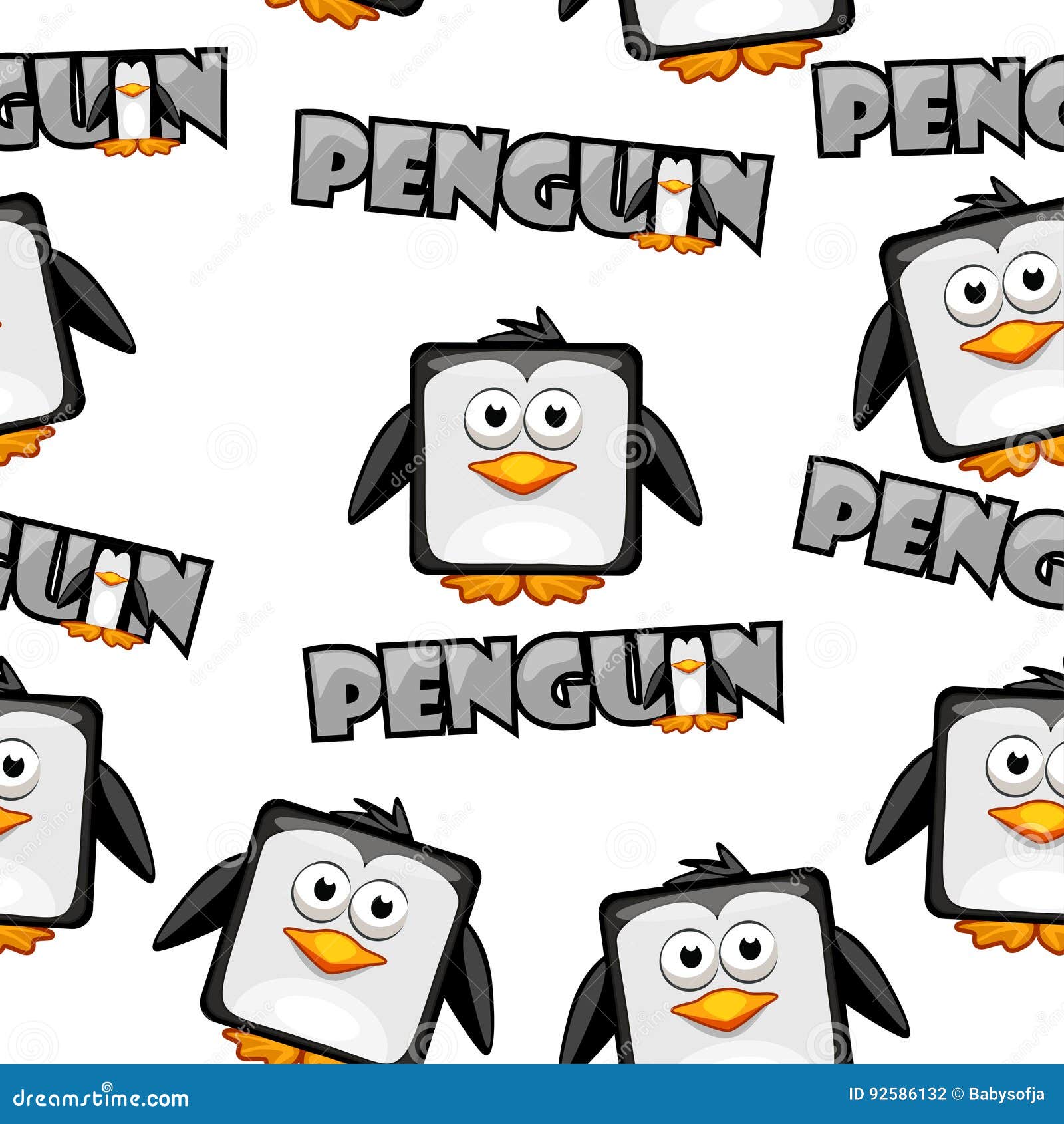 Seamless Pattern Cute Cartoon Square Penguin on White Background. Stock ...