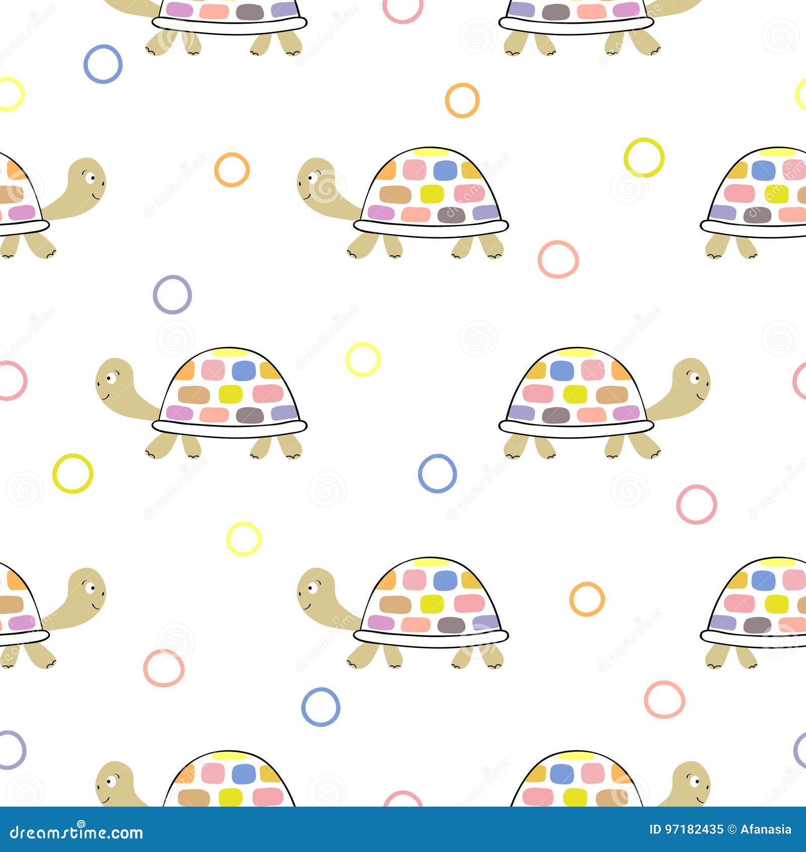 Seamless Pattern with Cute Cartoon Tortoise. Stock Vector ...