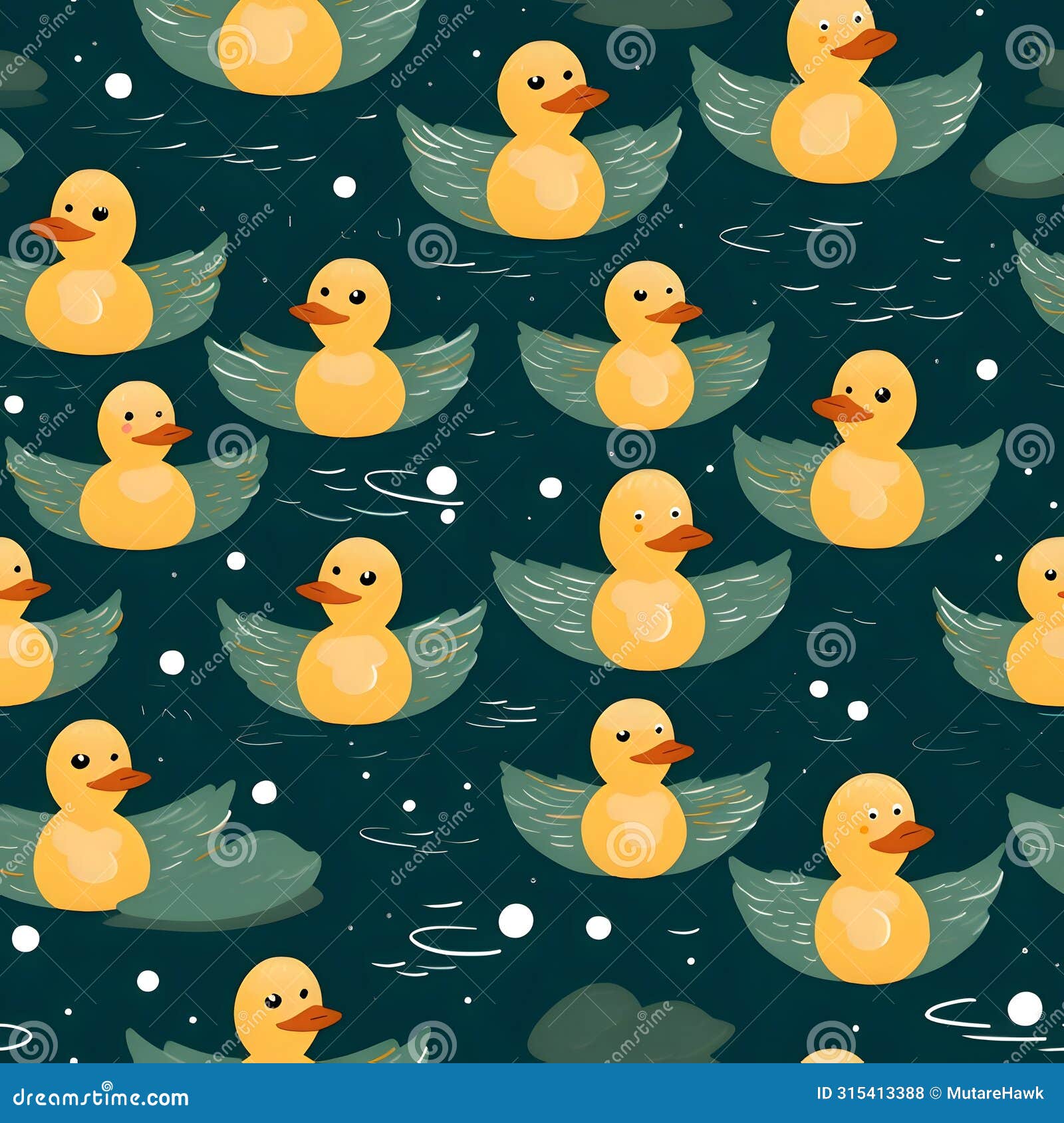 Seamless Pattern with Cute Cartoon Yellow Ducks. Vector Illustration ...
