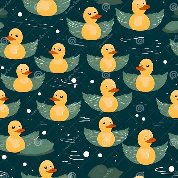 Seamless Pattern with Cute Cartoon Yellow Ducks. Vector Illustration ...