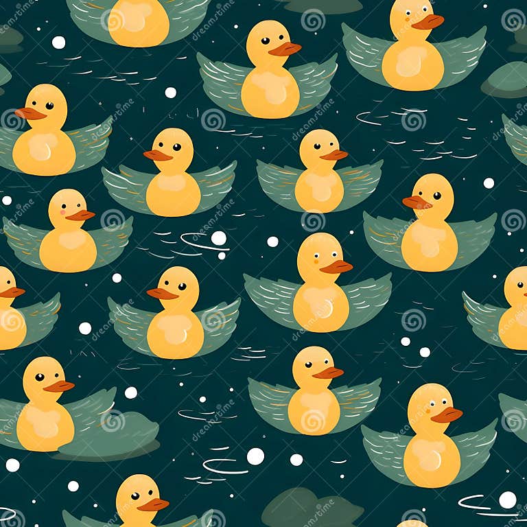 Seamless Pattern with Cute Cartoon Yellow Ducks. Vector Illustration ...