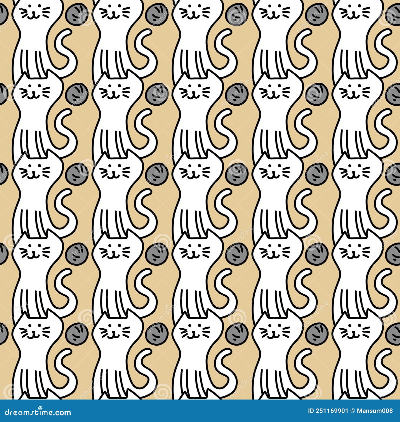 Seamless Pattern of Cute Cat Cartoon Stock Illustration - Illustration ...