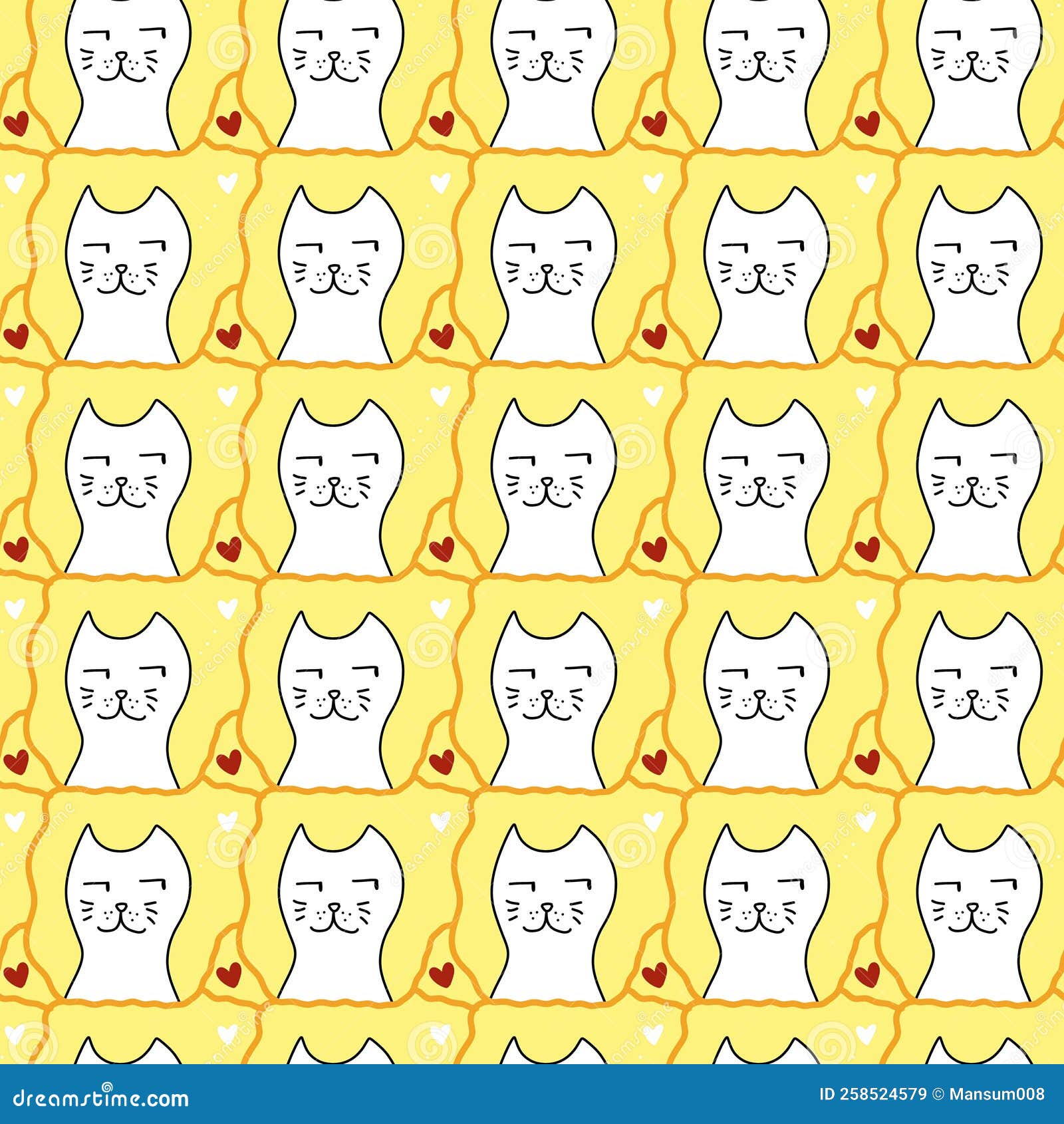 Seamless Pattern of Cute Cat Cartoon Stock Illustration - Illustration ...