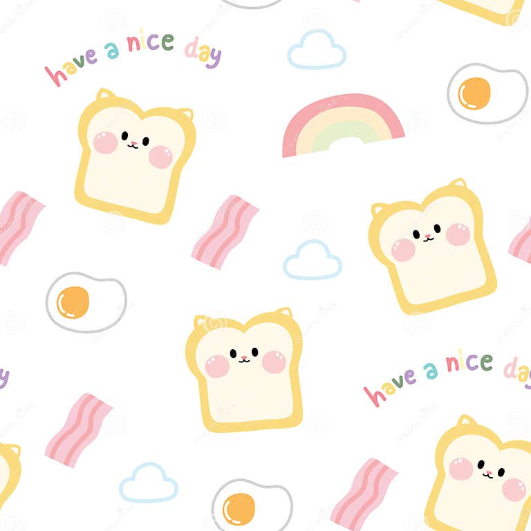 Seamless Pattern of Cute Cat Face Bread on White Background.Have a Nice ...