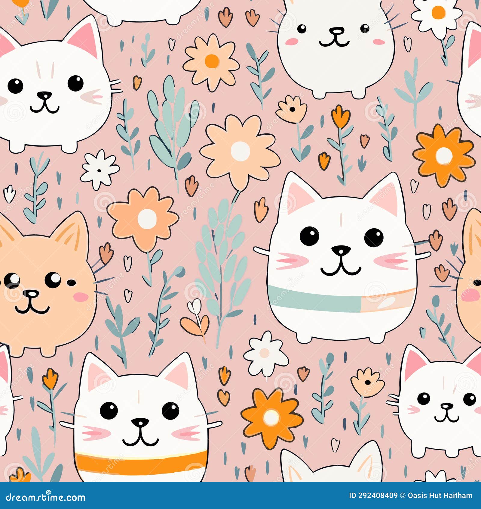 Seamless Pattern with Cute Cat. Kids Print Stock Illustration ...