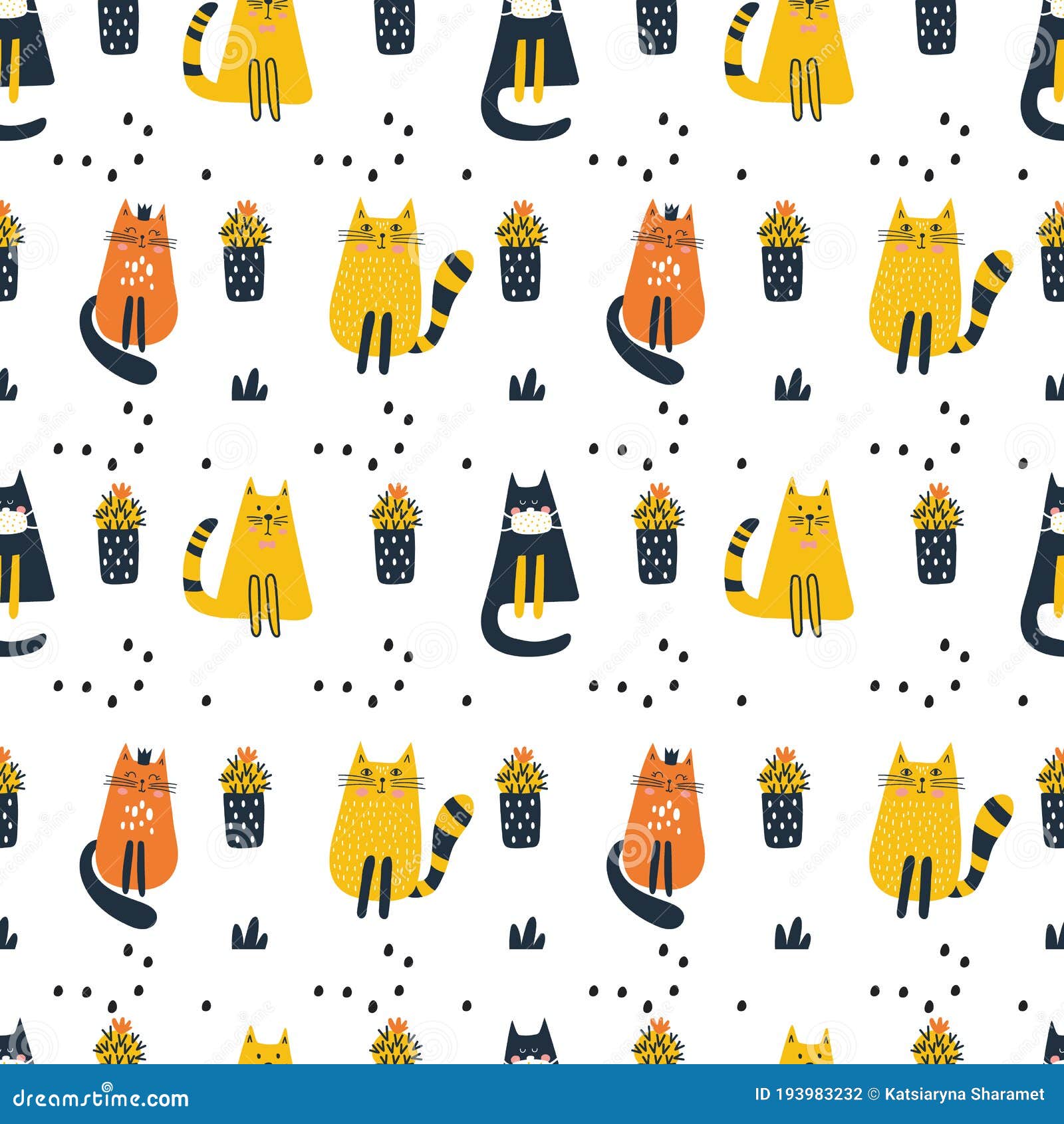 Seamless Pattern with Cute Cat. Kids Print Stock Vector - Illustration ...