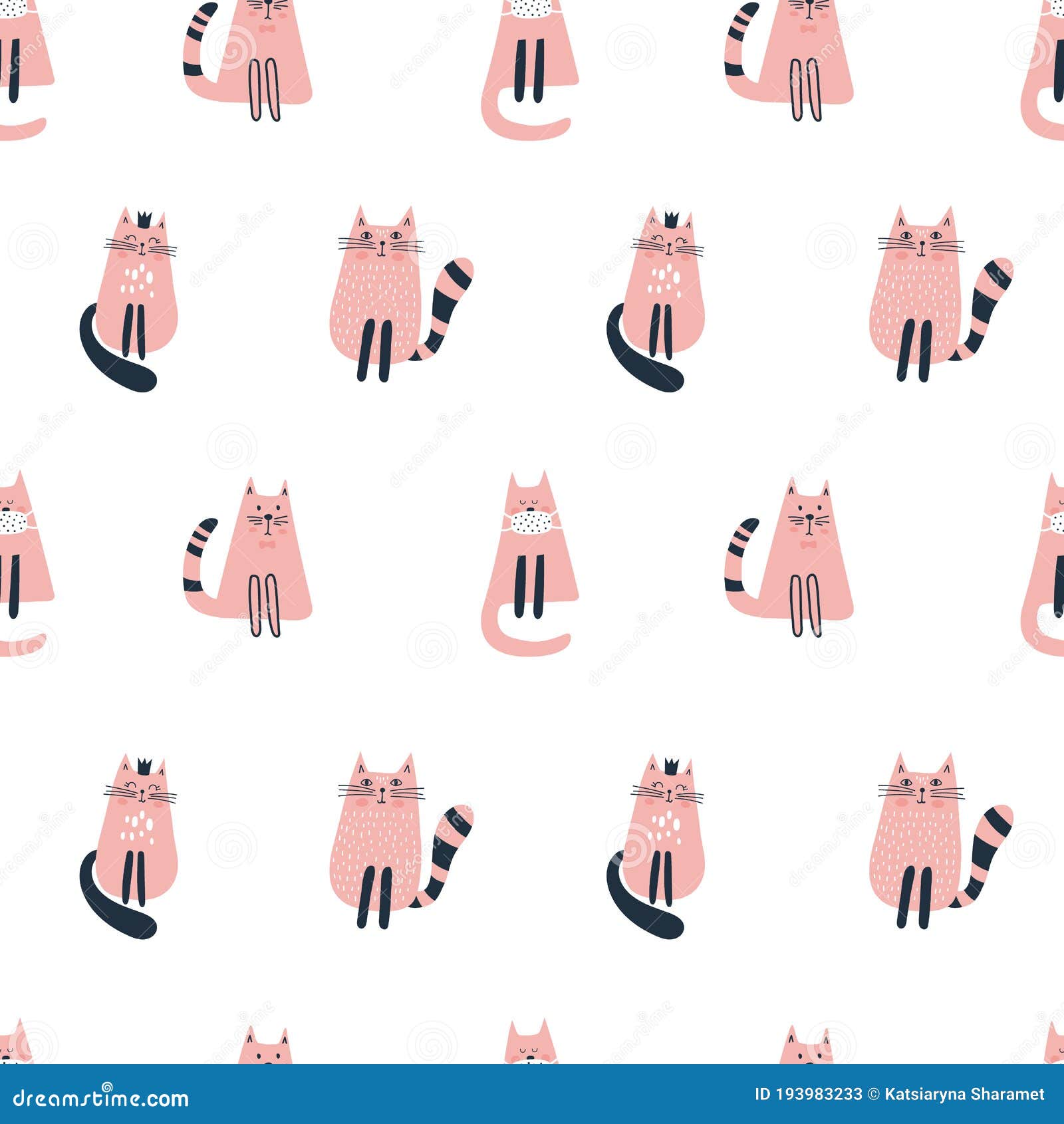 Seamless Pattern with Cute Cat. Kids Print Stock Vector - Illustration ...
