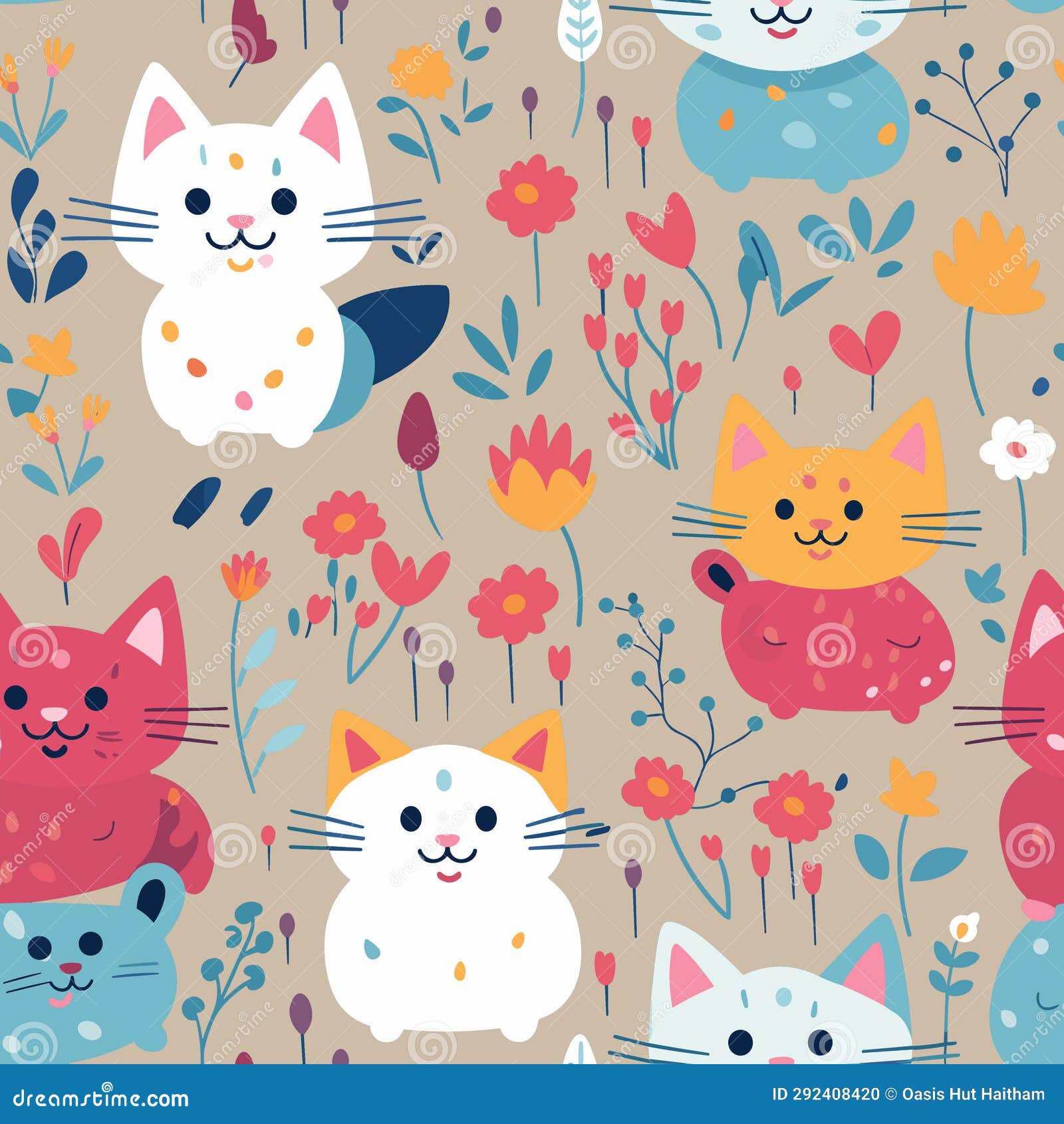 Seamless Pattern with Cute Cat. Kids Print Stock Illustration ...