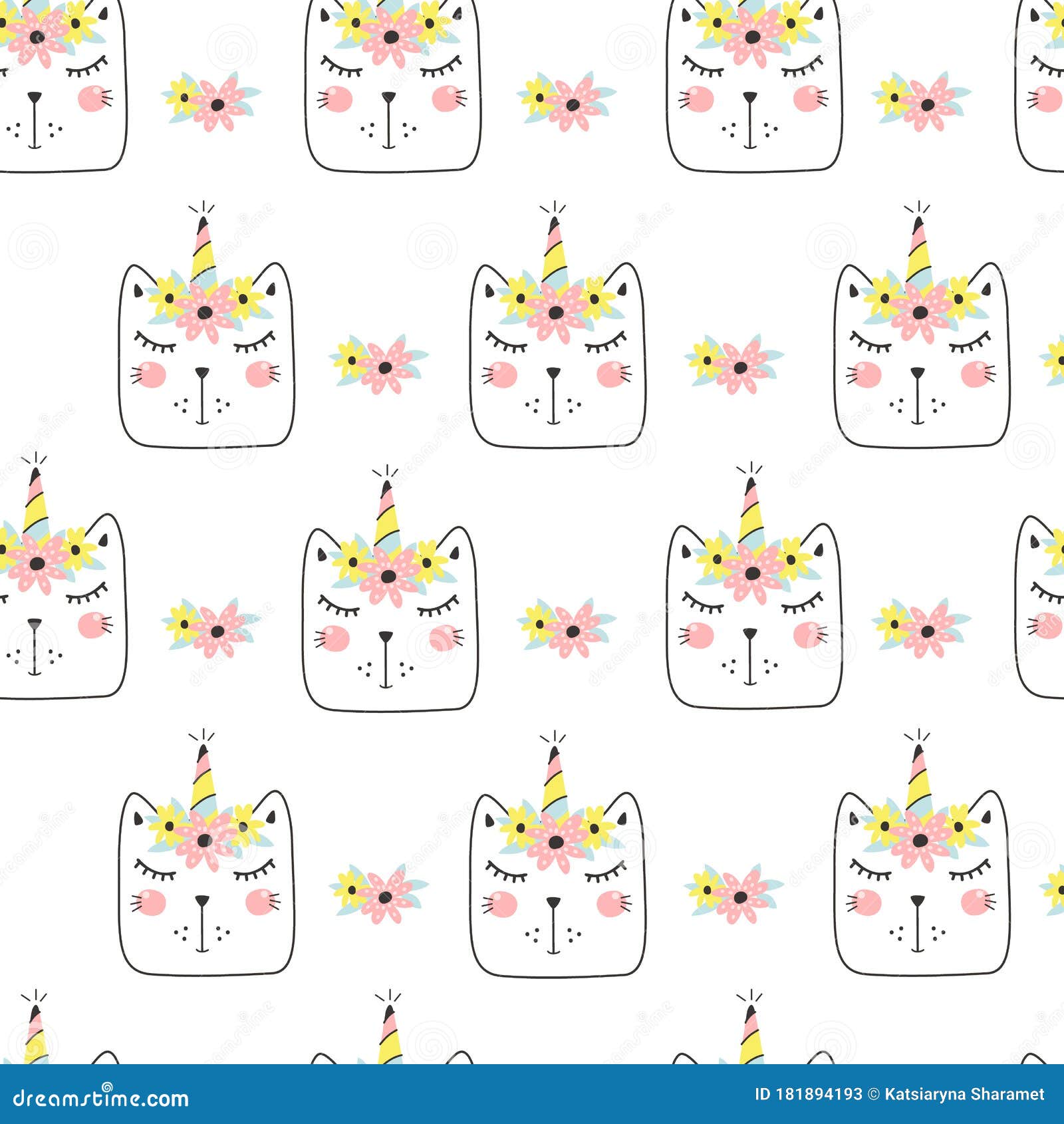 Seamless Pattern with Cute Caticorn. Kids Print Stock Vector ...