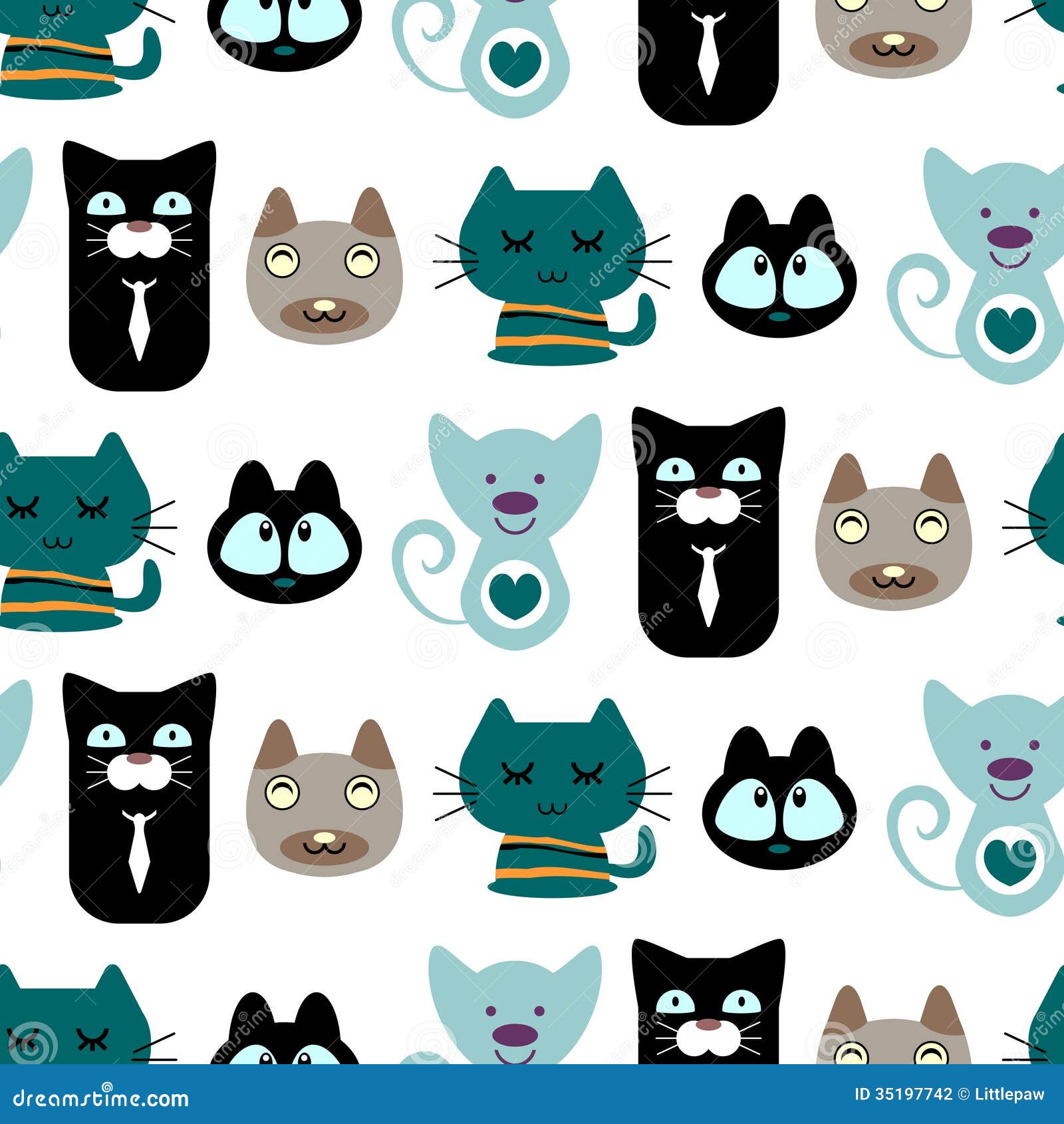 Seamless Pattern with Cute Cats Stock Vector - Illustration of pretty ...