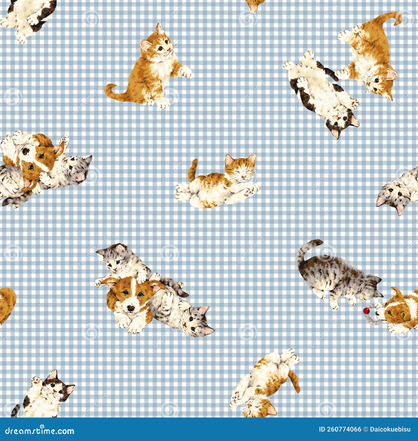 Seamless Pattern of Cute Cats Drawn by Hand, Stock Illustration ...