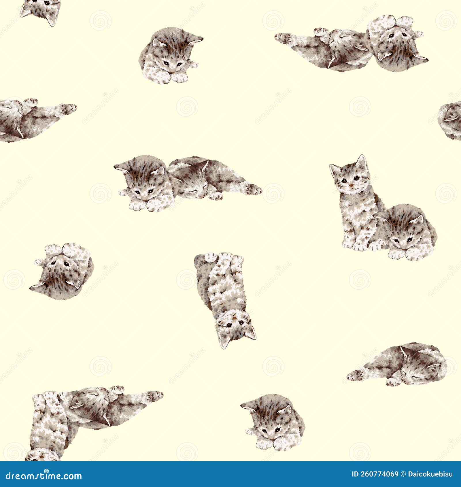 Seamless Pattern of Cute Cats Drawn by Hand, Stock Illustration ...
