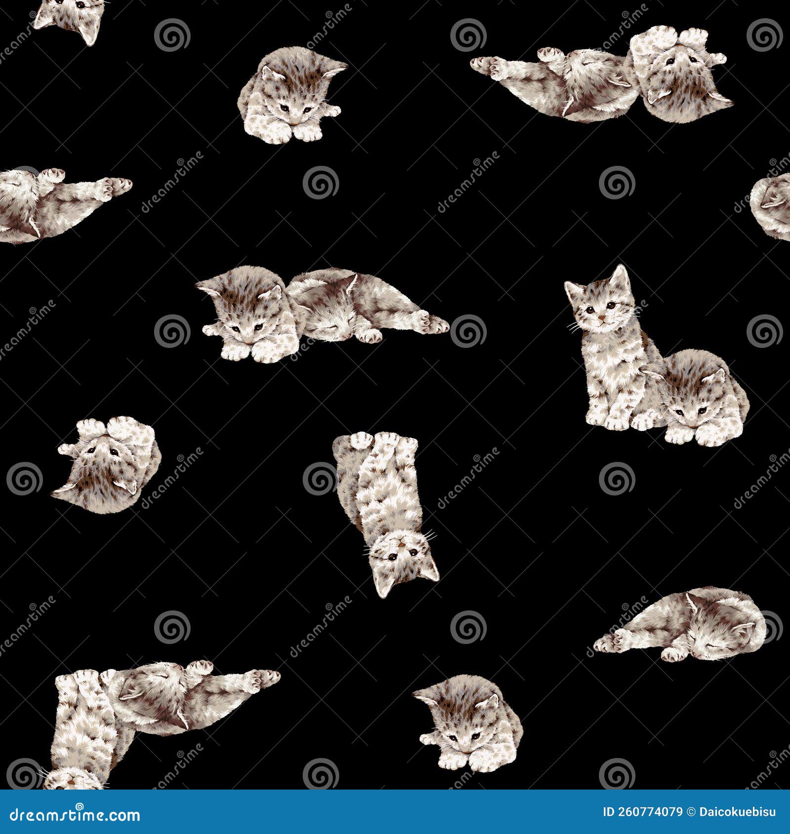 Seamless Pattern of Cute Cats Drawn by Hand, Stock Illustration ...