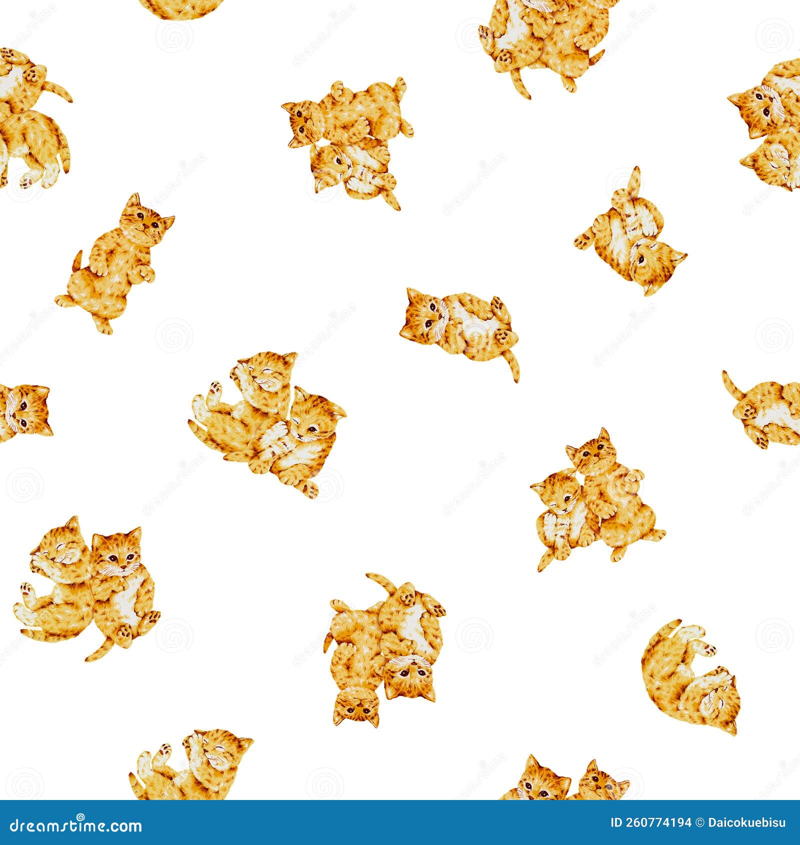 Seamless Pattern of Cute Cats Drawn by Hand, Stock Illustration ...