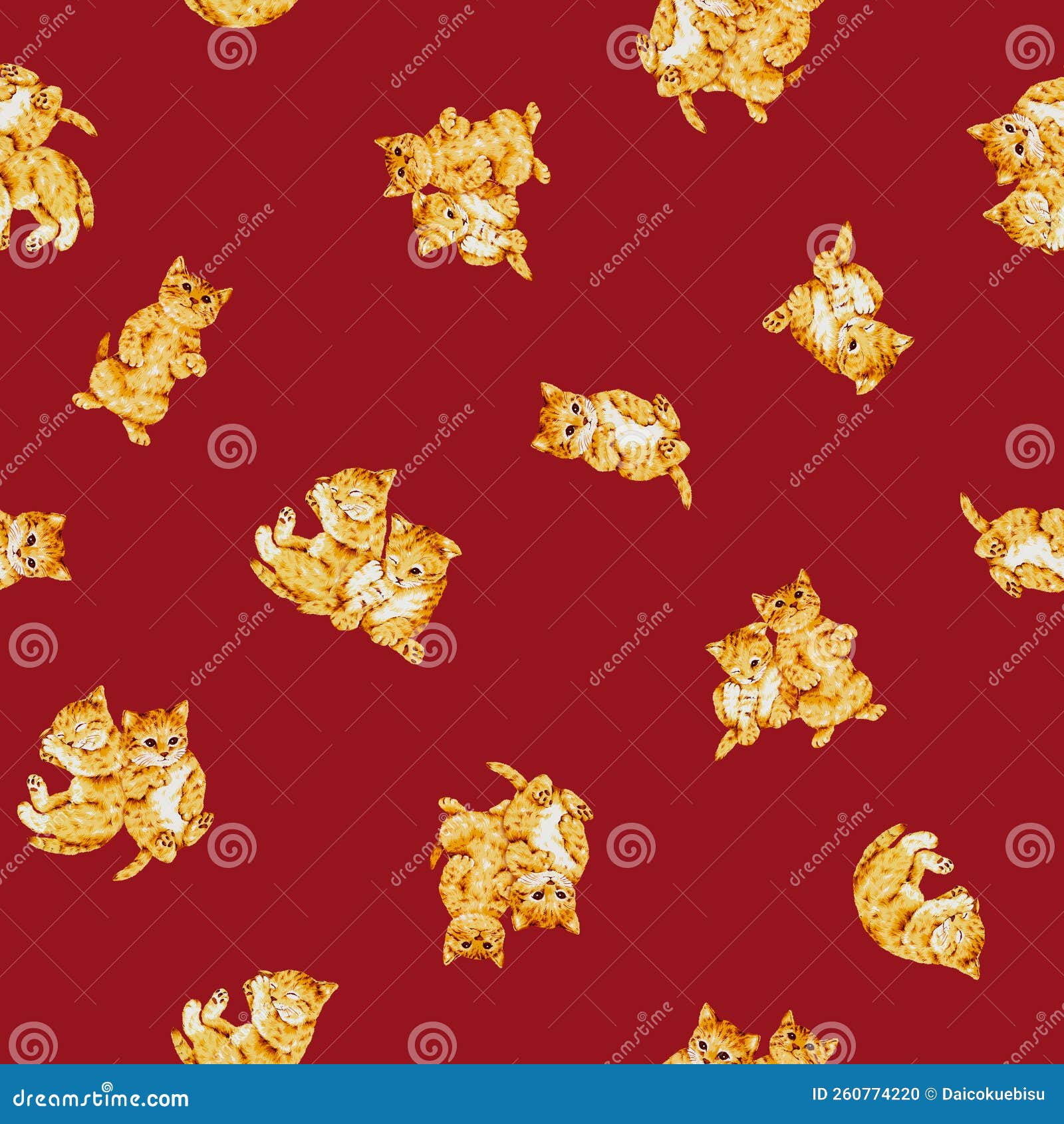Seamless Pattern of Cute Cats Drawn by Hand, Stock Illustration ...