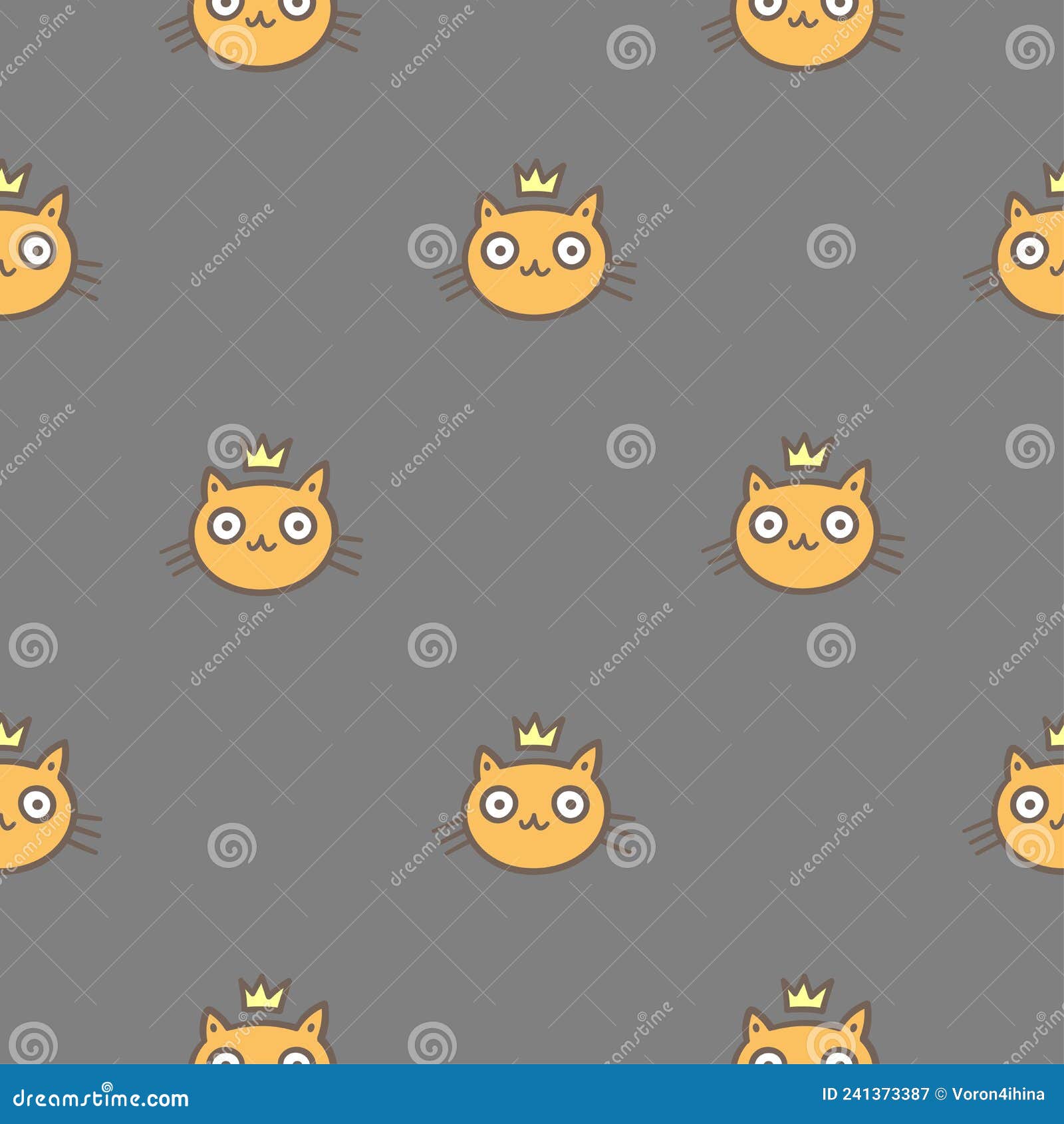 Seamless Pattern with Cute Cats on Gray Background. Funny Animals ...