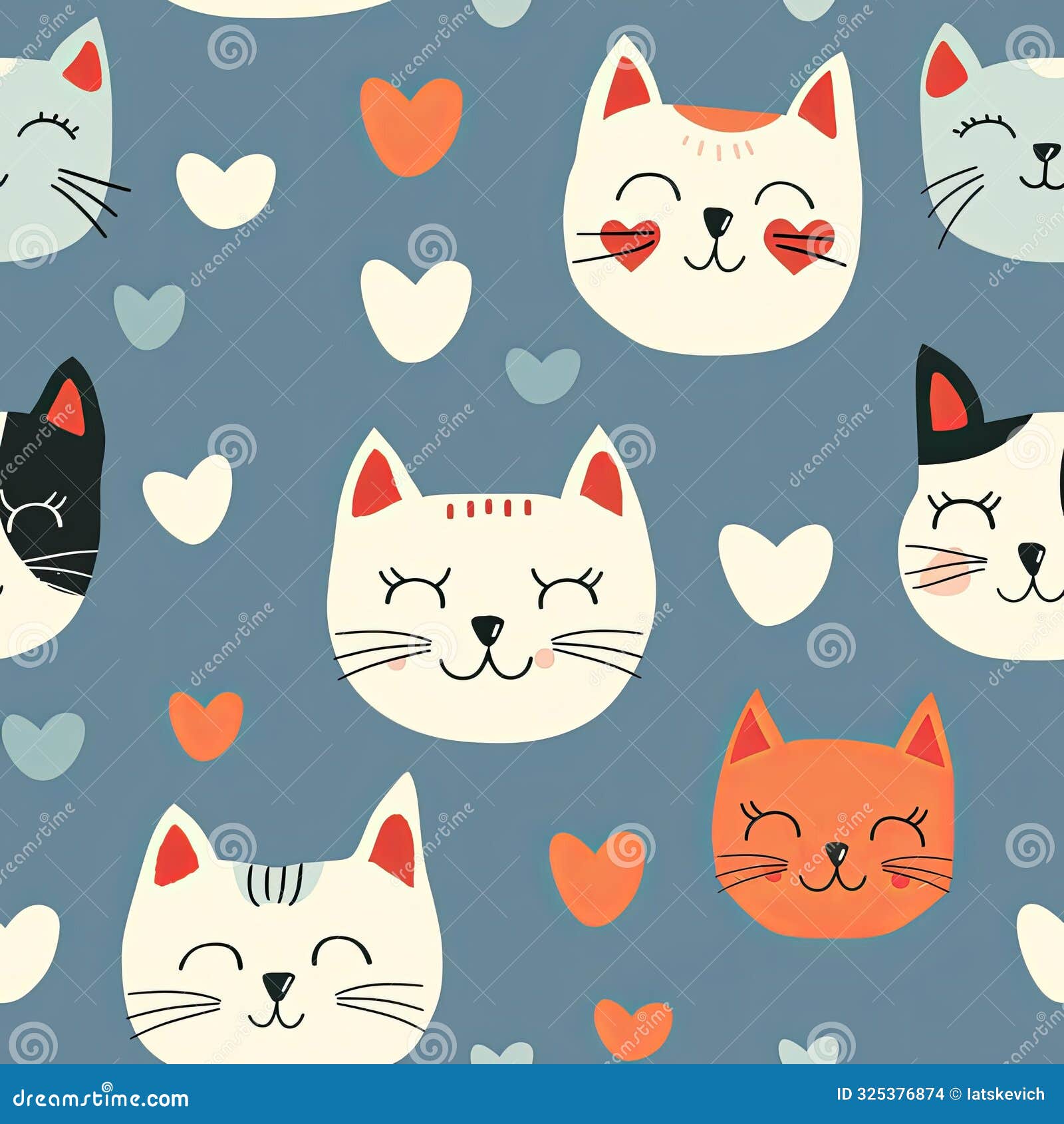 Seamless Pattern of a Cute Cats and Hearts. a Nice Simple Tileble ...