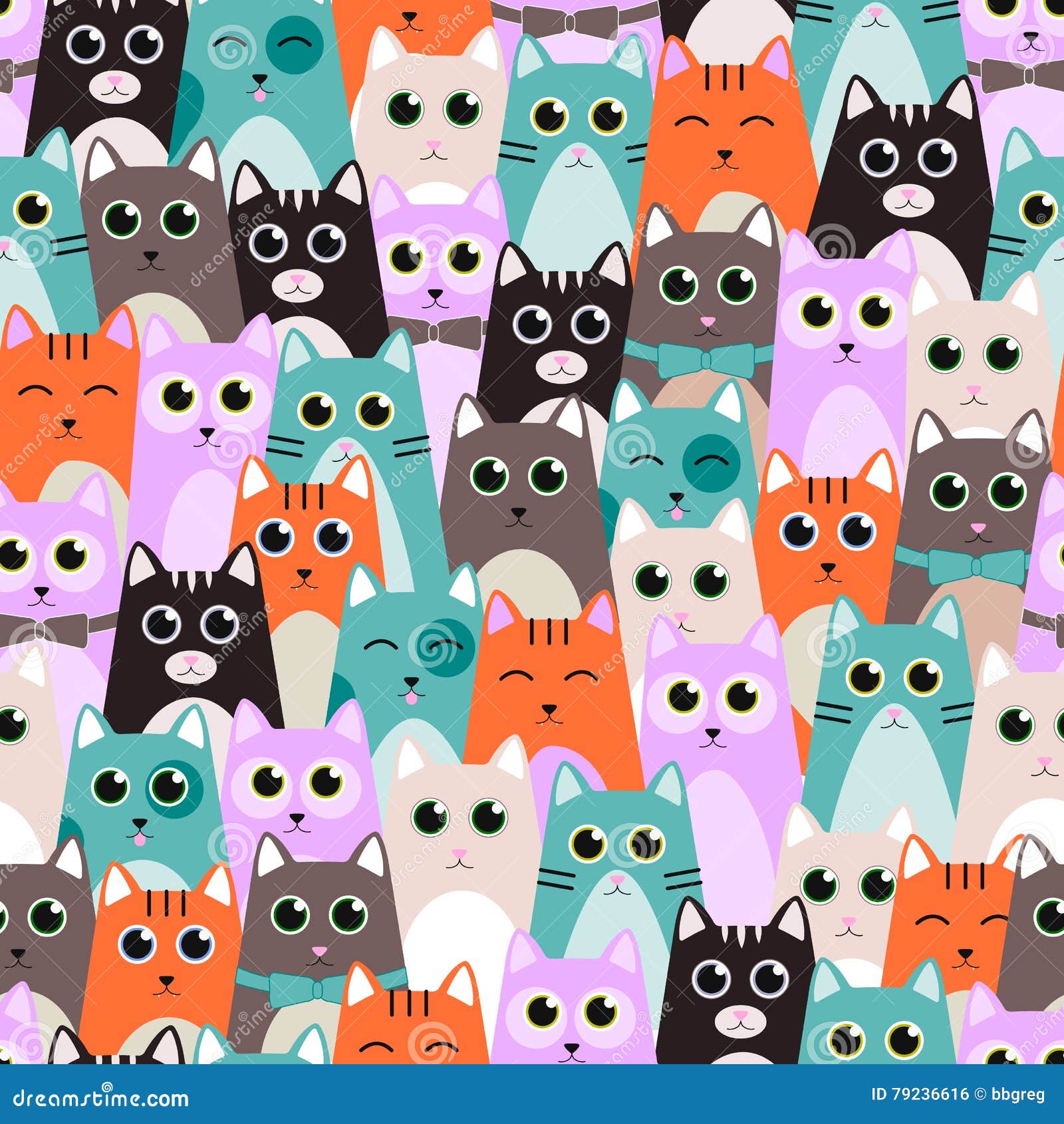 Seamless Pattern with Cute Cats for Kids. Vector Illustration. Stock ...