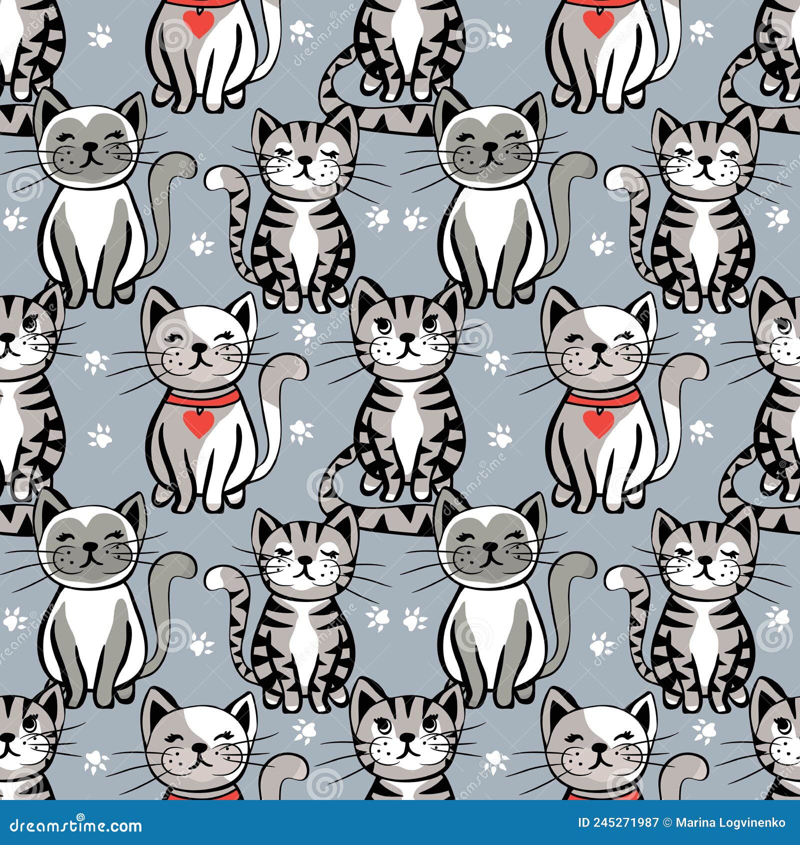 Seamless Pattern with Cute Cats Stock Vector - Illustration of cute ...