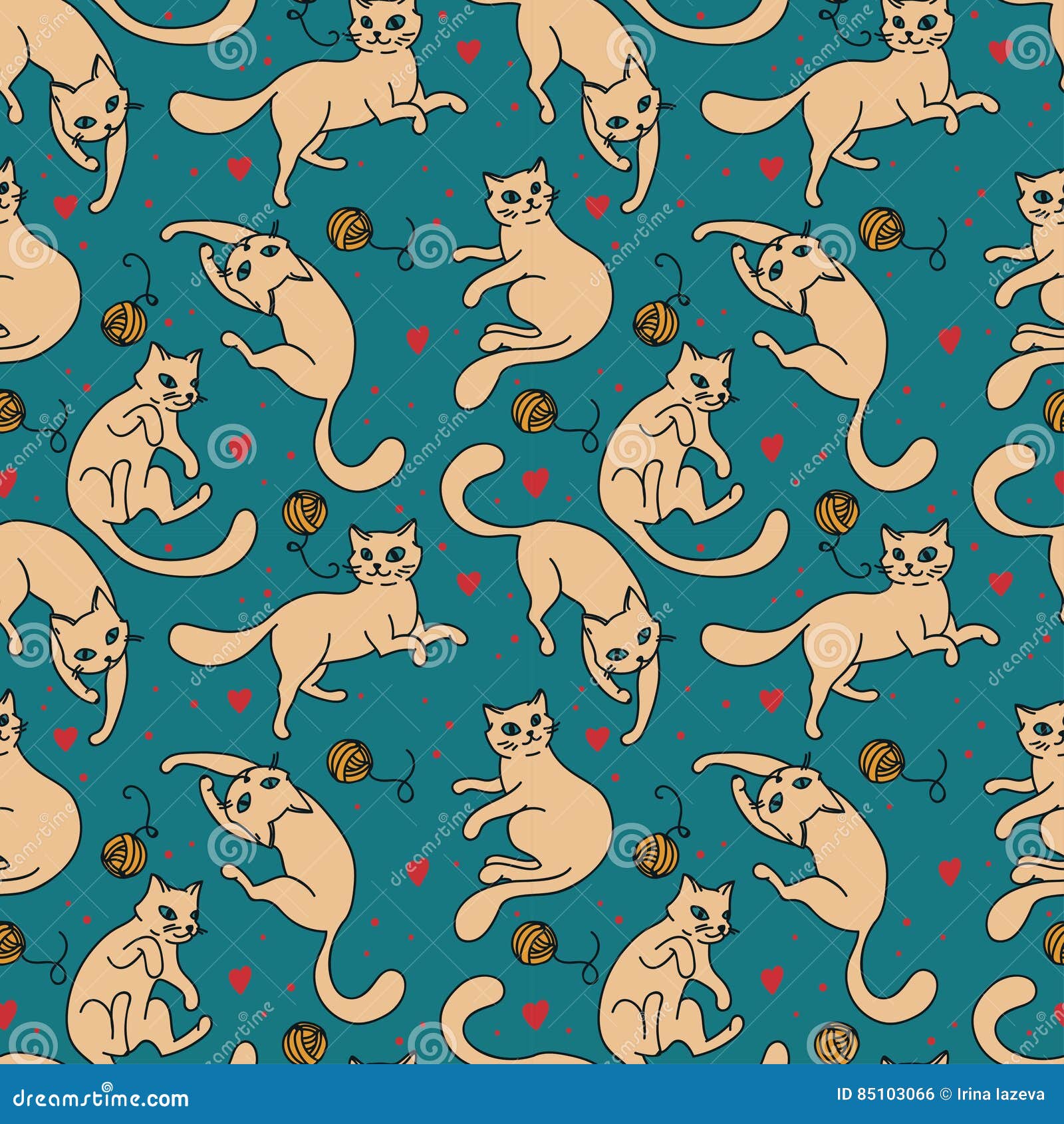 Seamless Pattern with Cute Cats Stock Vector - Illustration of knitting ...