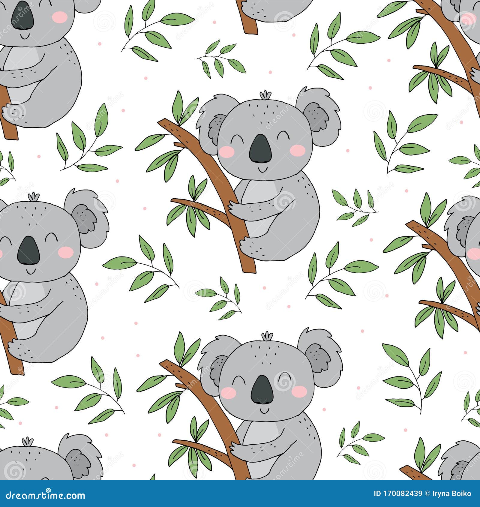 Seamless Pattern. Cute Character - Sleeping Animal Baby Koala Bear ...