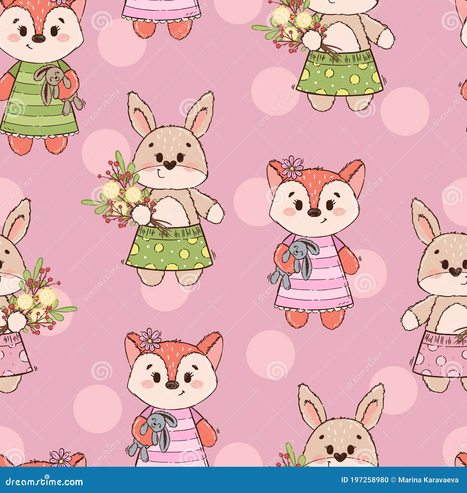Seamless Pattern with Cute Characters. Stock Vector - Illustration of ...