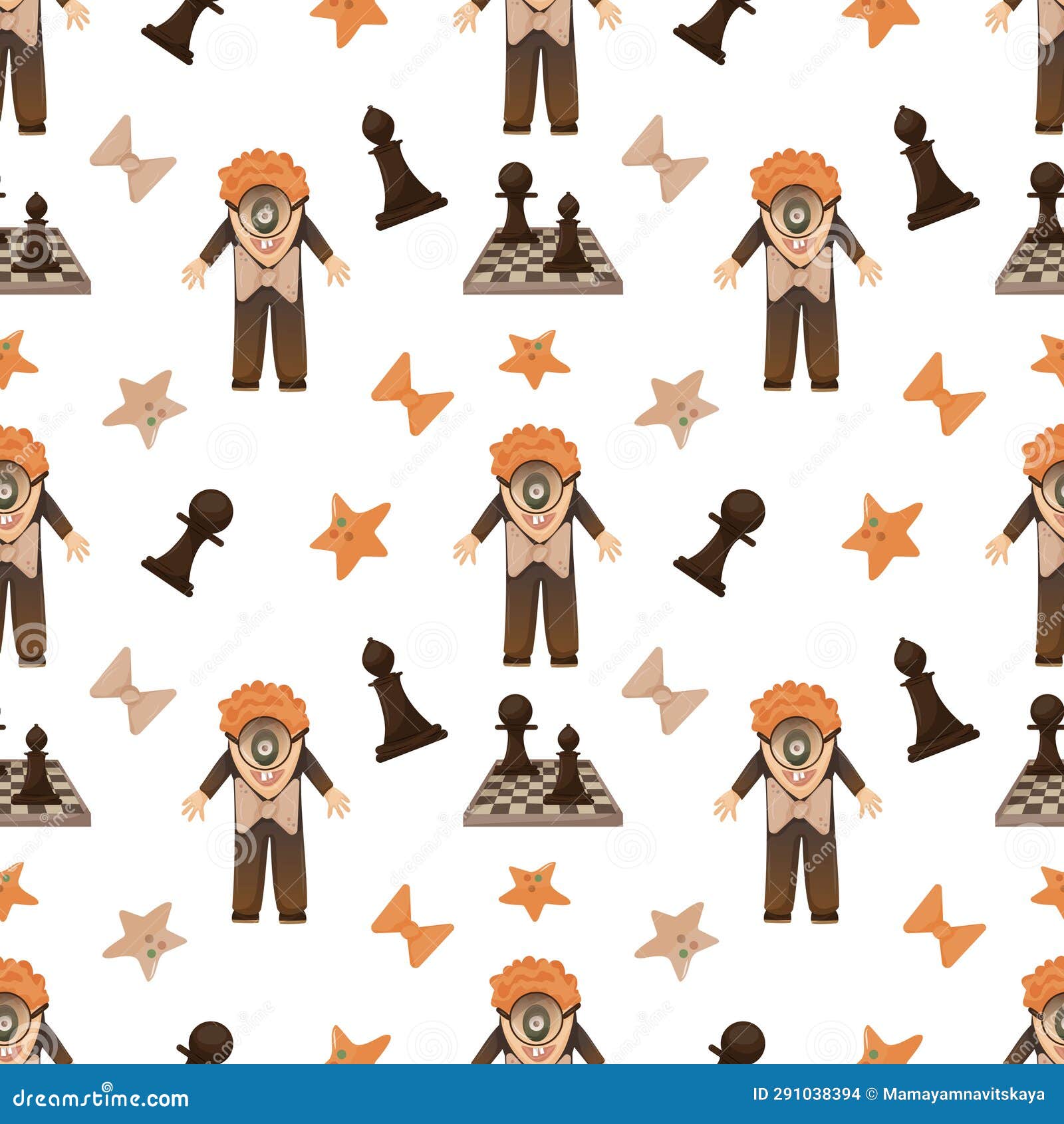 Seamless Pattern with Cute Chess Player Monster, Boy Repeat Paper Stock ...
