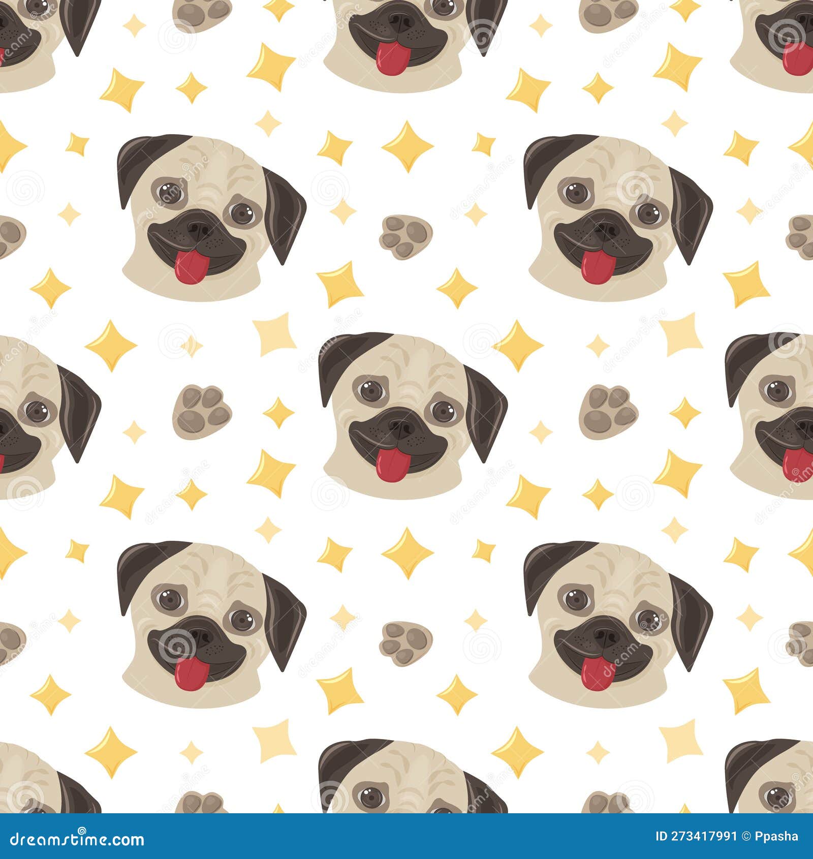 Seamless Pattern. Cute Children S Pattern with the Image of Pug Faces ...