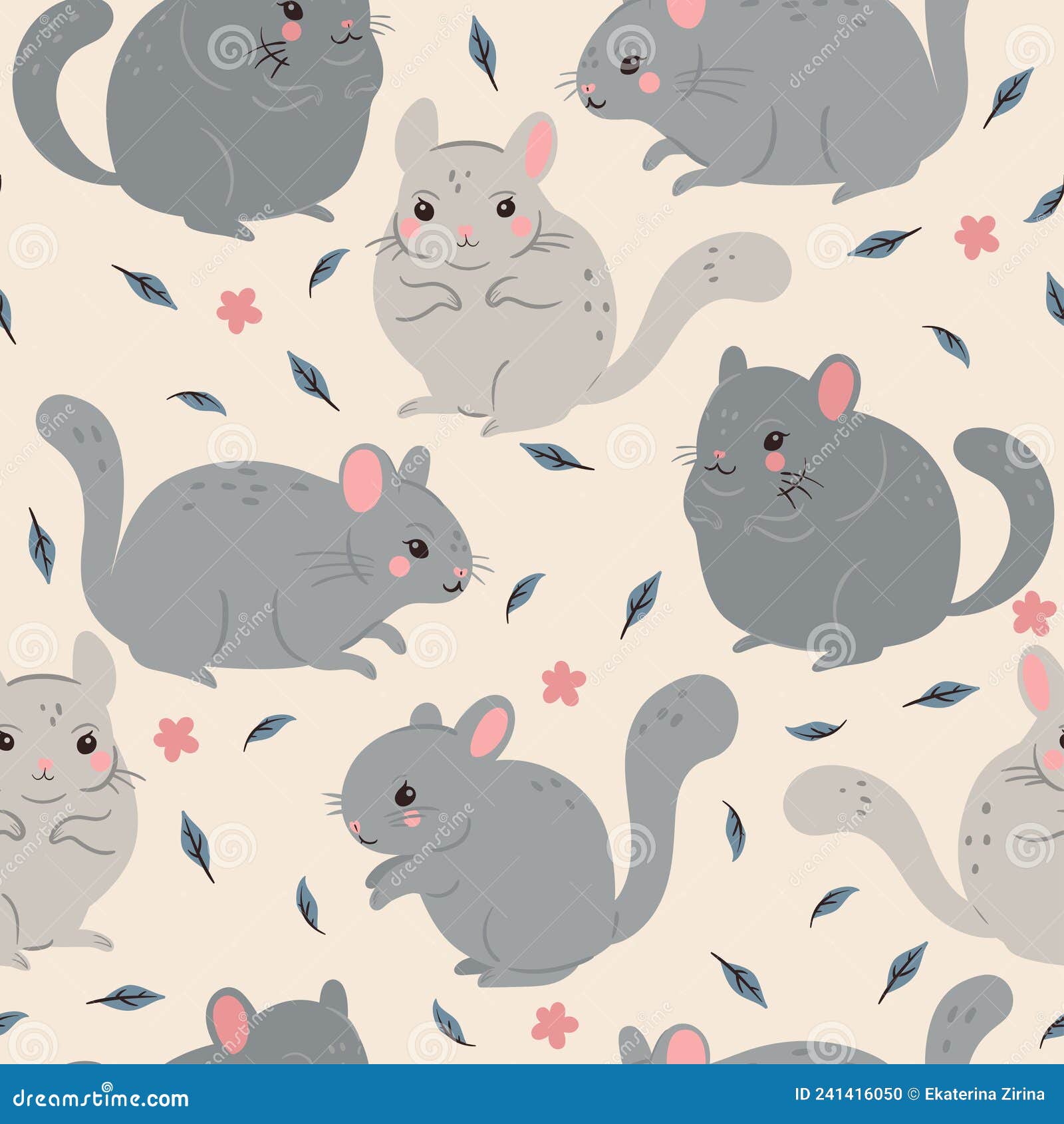 Seamless Pattern with Cute Chinchillas. Vector Graphics Stock Vector ...