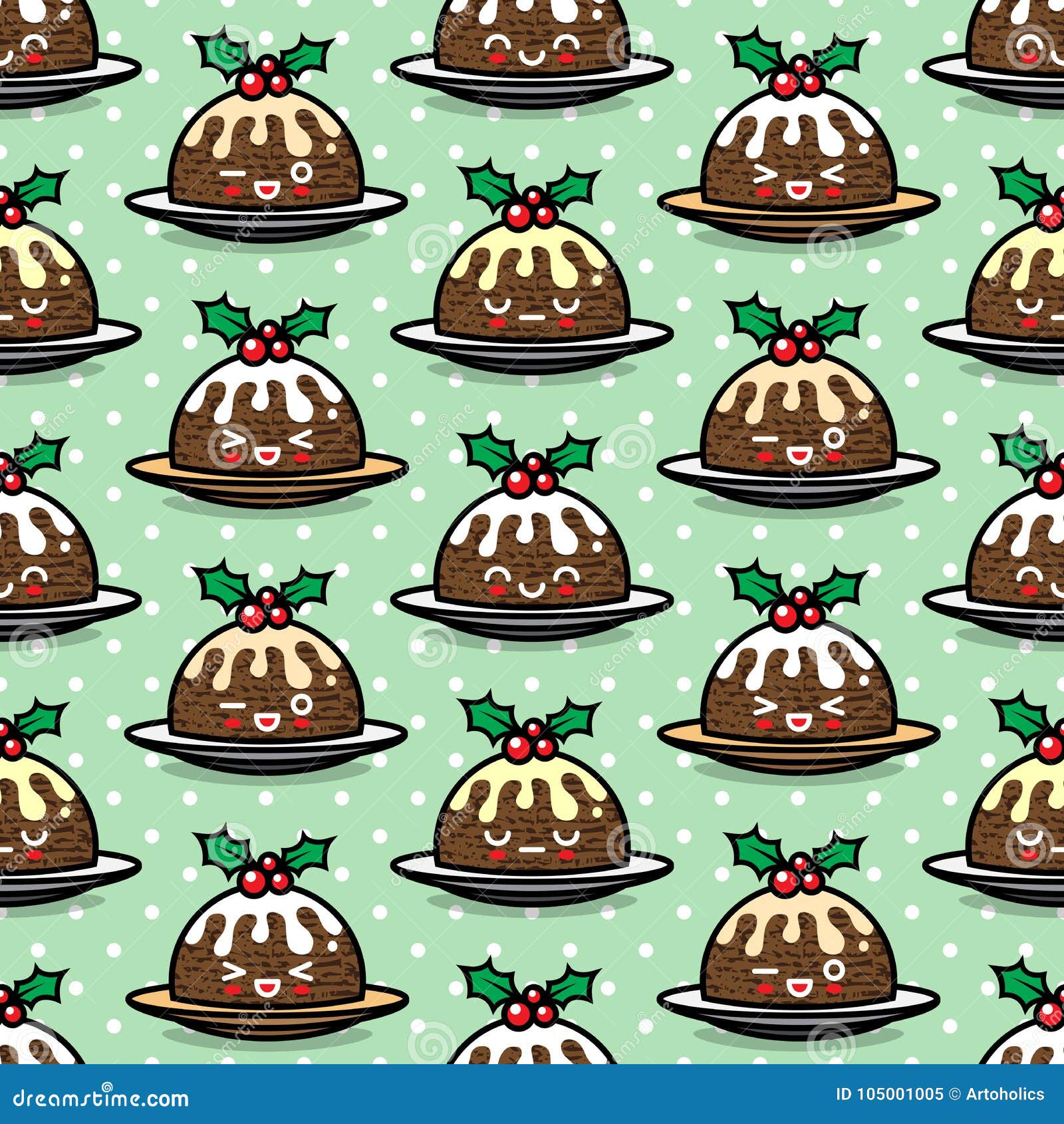 Seamless Pattern with Cute Christmas Pudding Characters Stock Vector ...