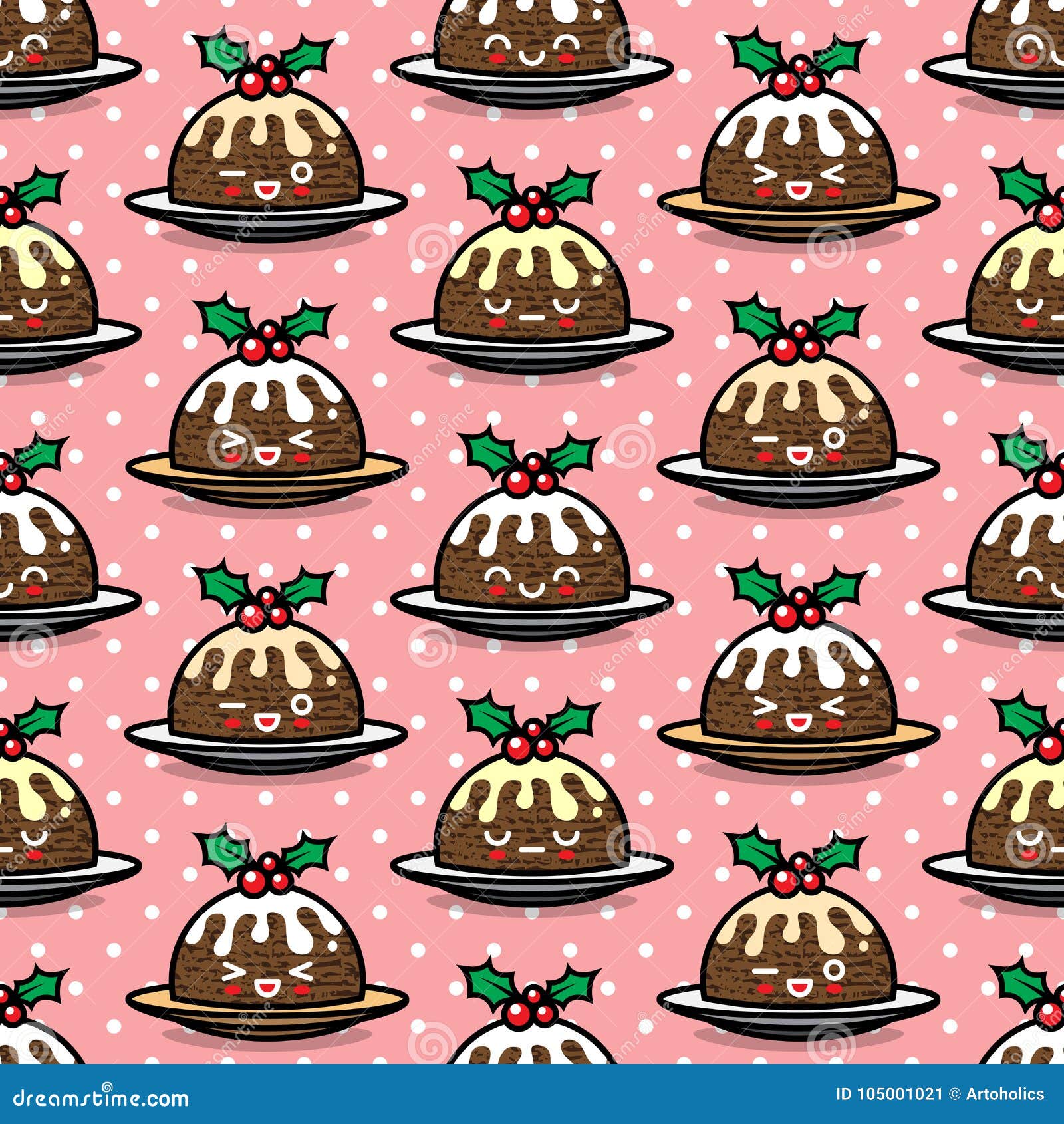 Seamless Pattern with Cute Christmas Pudding Characters Stock Vector ...