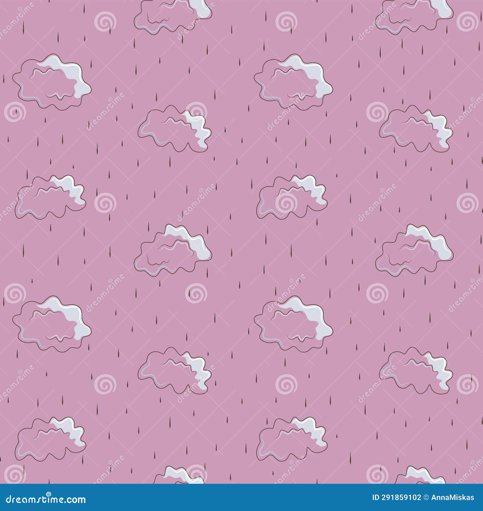 Seamless Pattern with Cute Clouds and Rain, Line Art. Stock Vector ...
