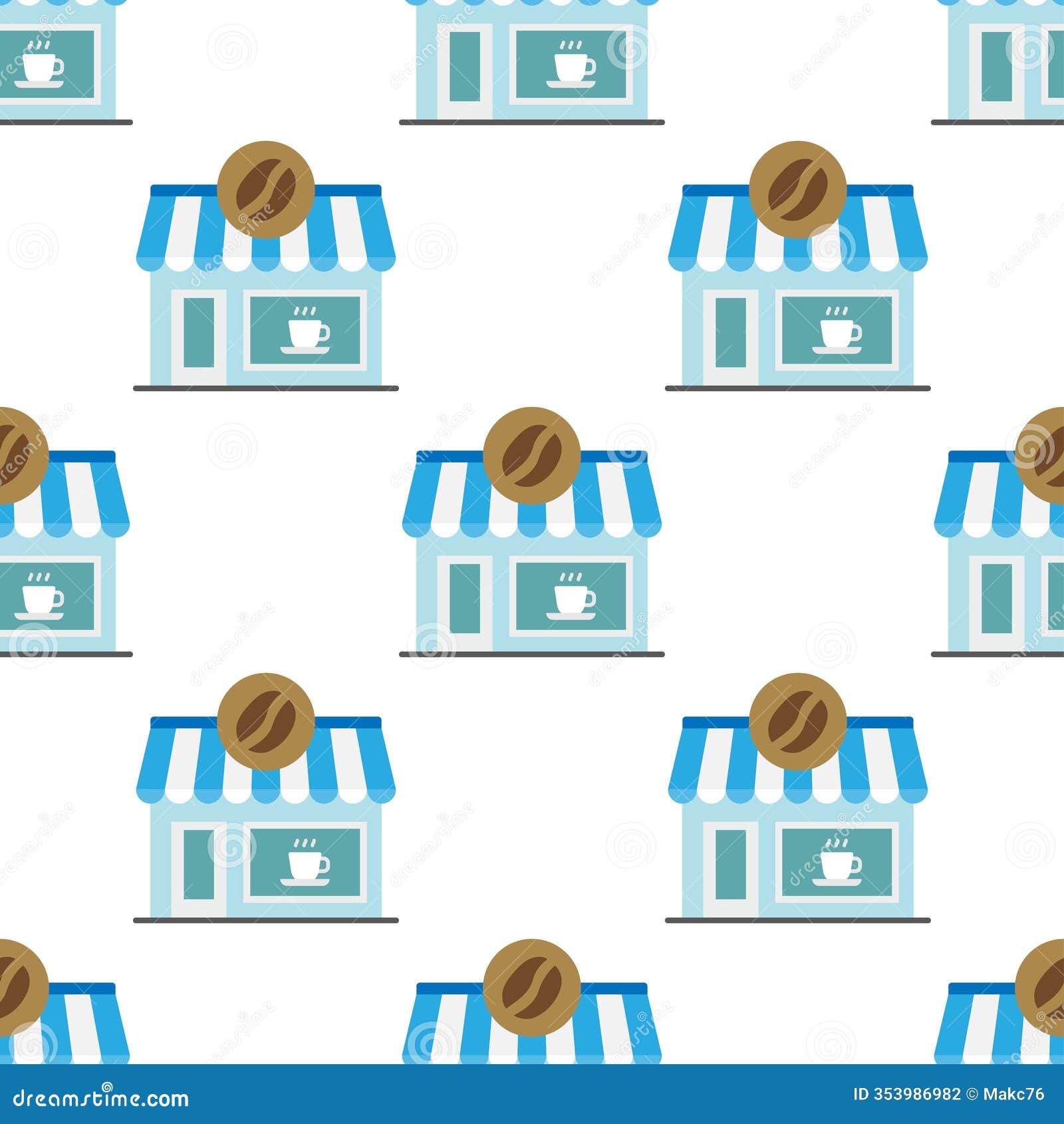 Seamless Pattern of a Cute Coffee Shop Storefront with a Blue and White ...