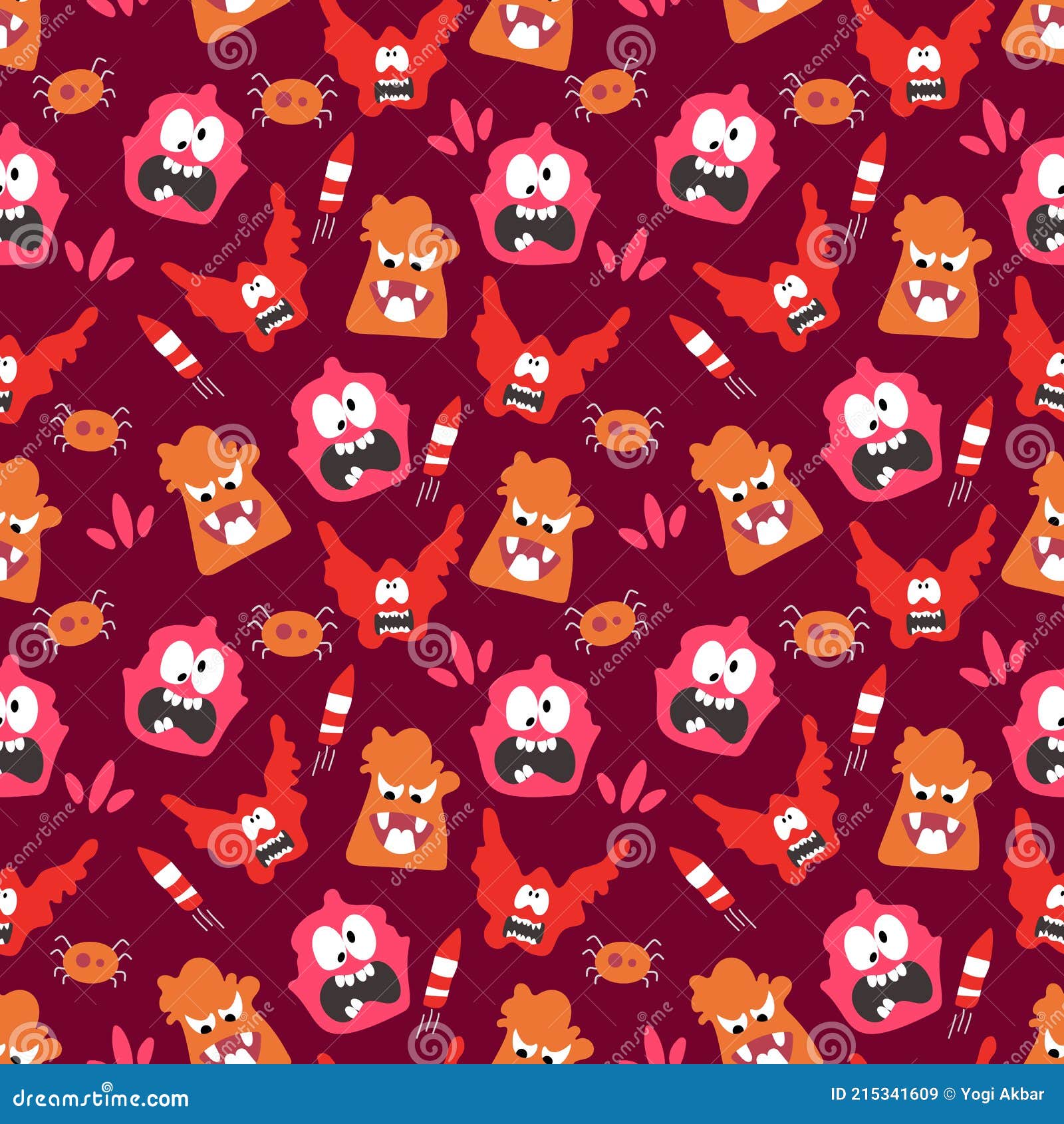 Seamless Pattern with Cute Color Monsters Stock Vector - Illustration ...