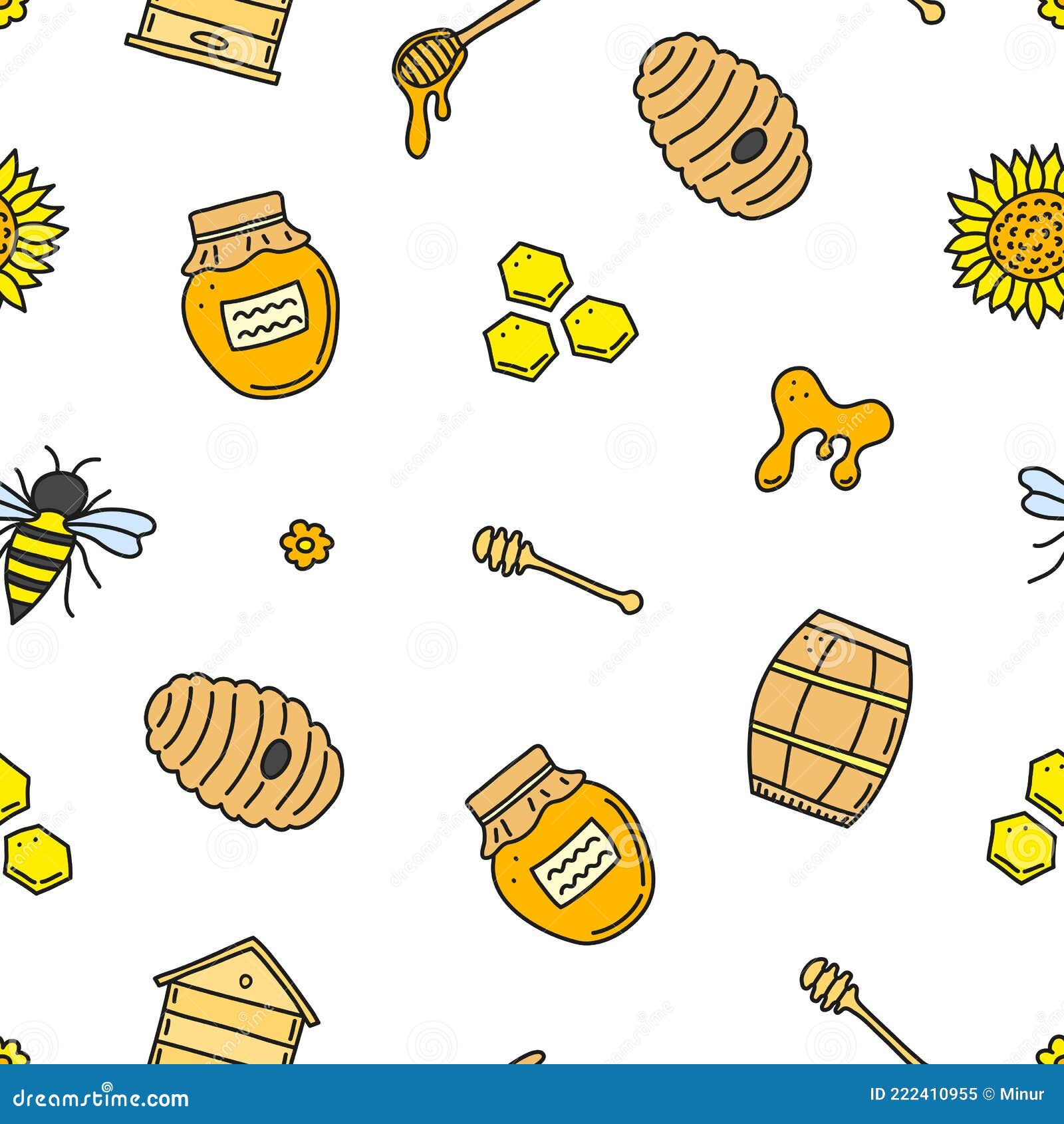Seamless Pattern with Honey Doodles. Stock Vector - Illustration of ...