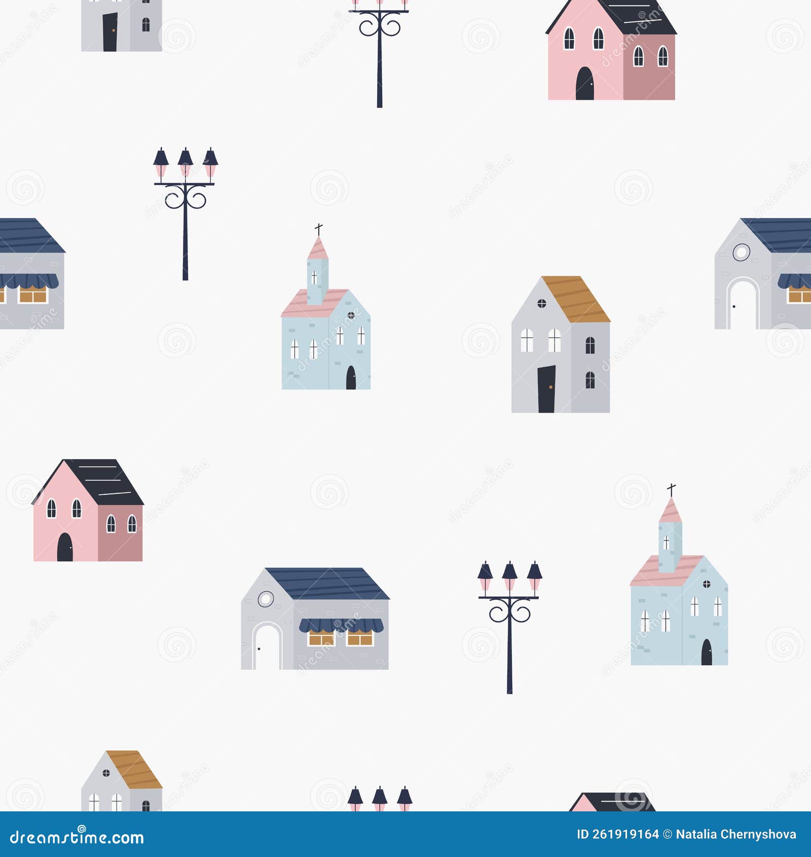 Seamless Pattern with Cute and Colorful Buildings, Houses Stock Vector ...