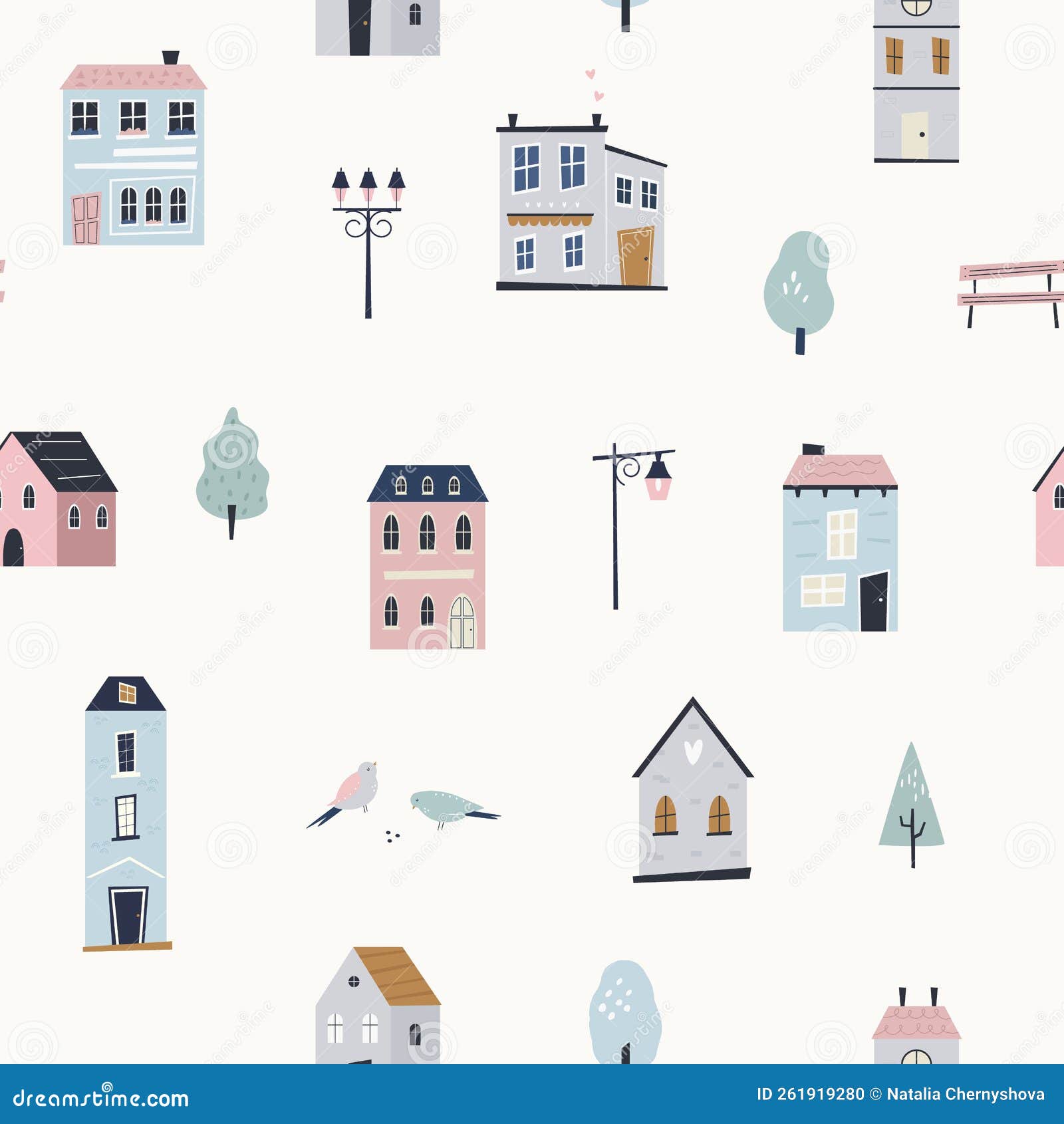 Seamless Pattern with Cute and Colorful Buildings, Houses Stock Vector ...