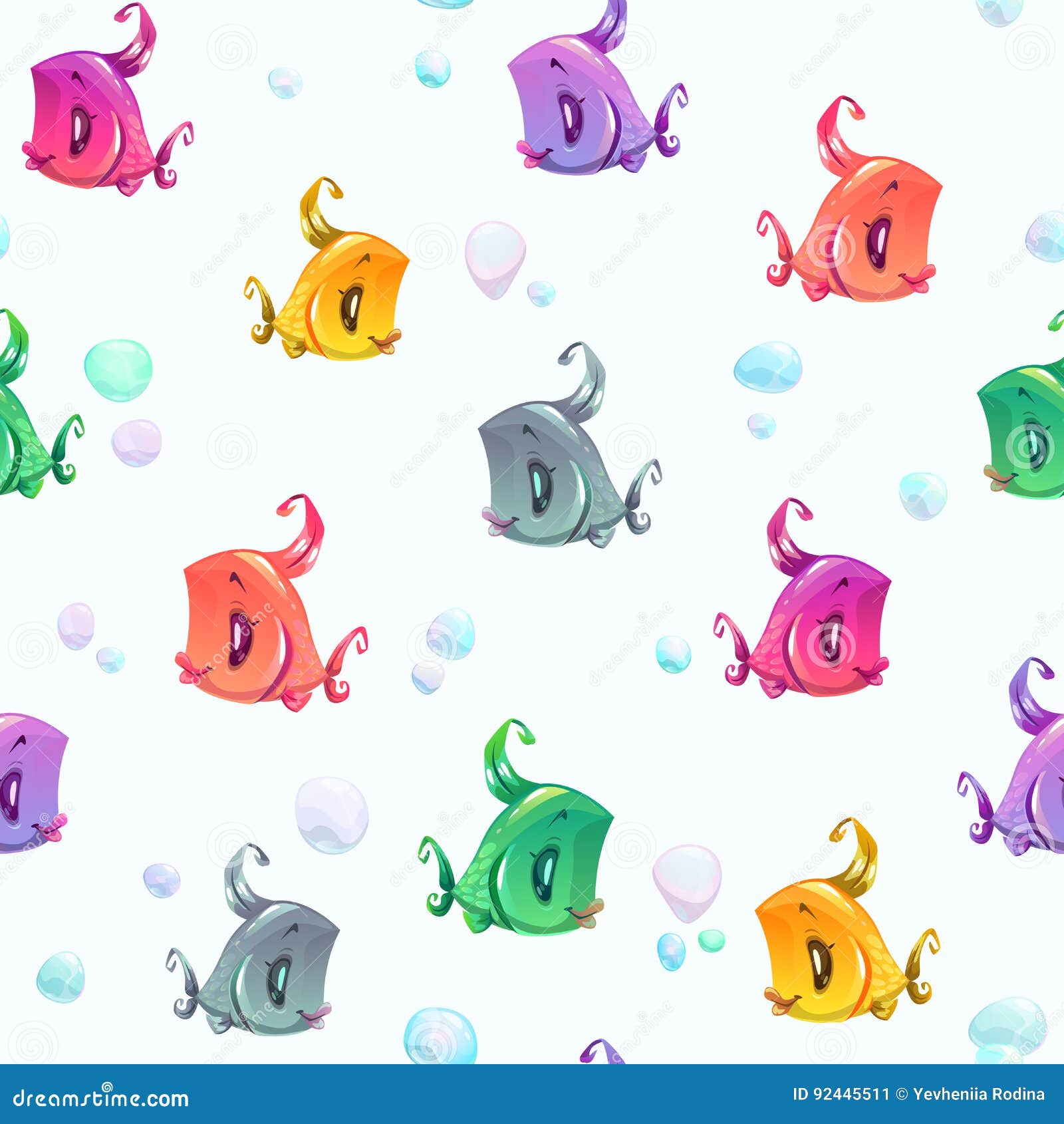 Seamless Pattern with Cute Colorful Cartoon Fishes Stock Vector ...