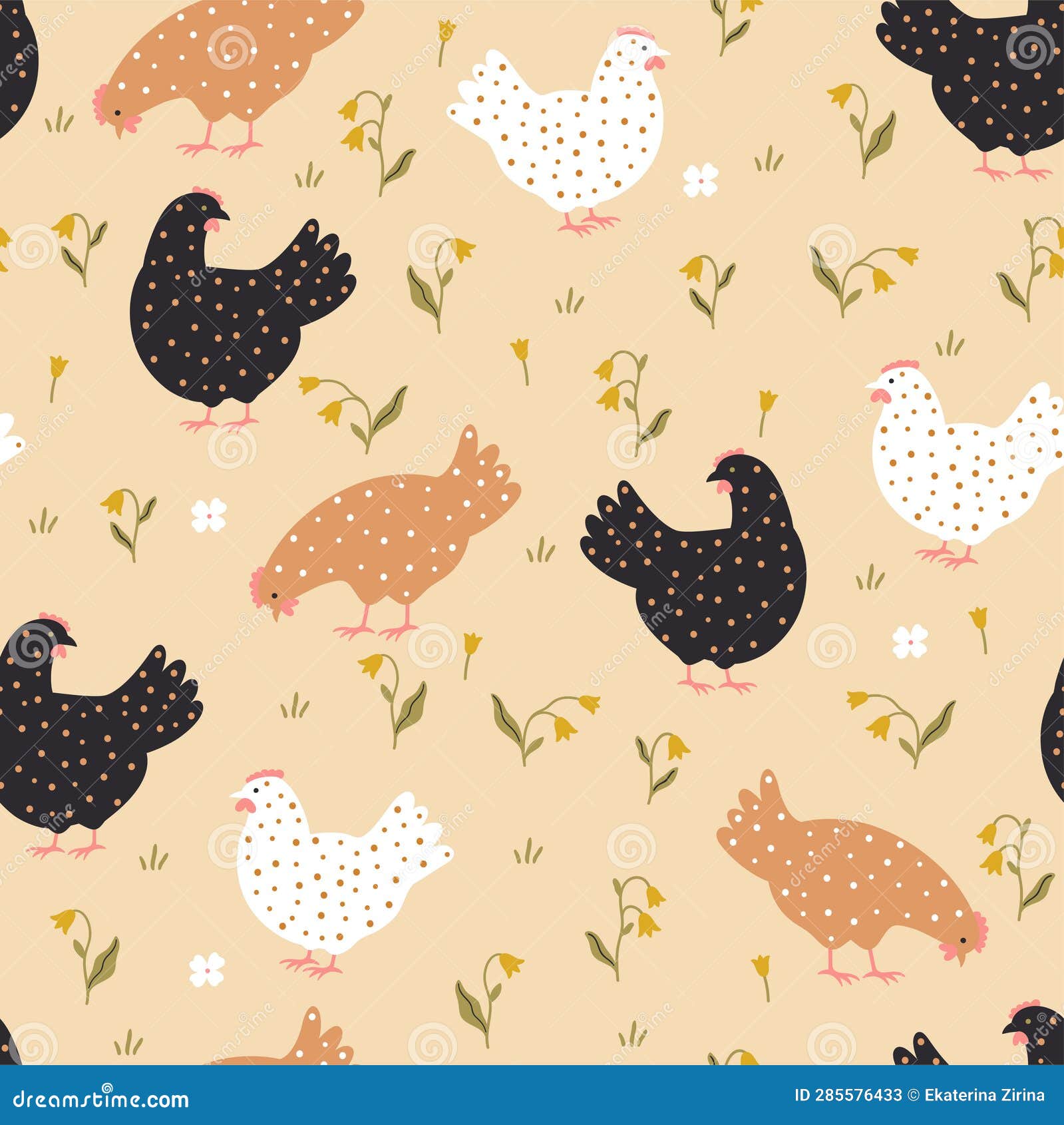 Seamless Pattern with Cute Colorful Chickens. Vector Graphics Stock ...