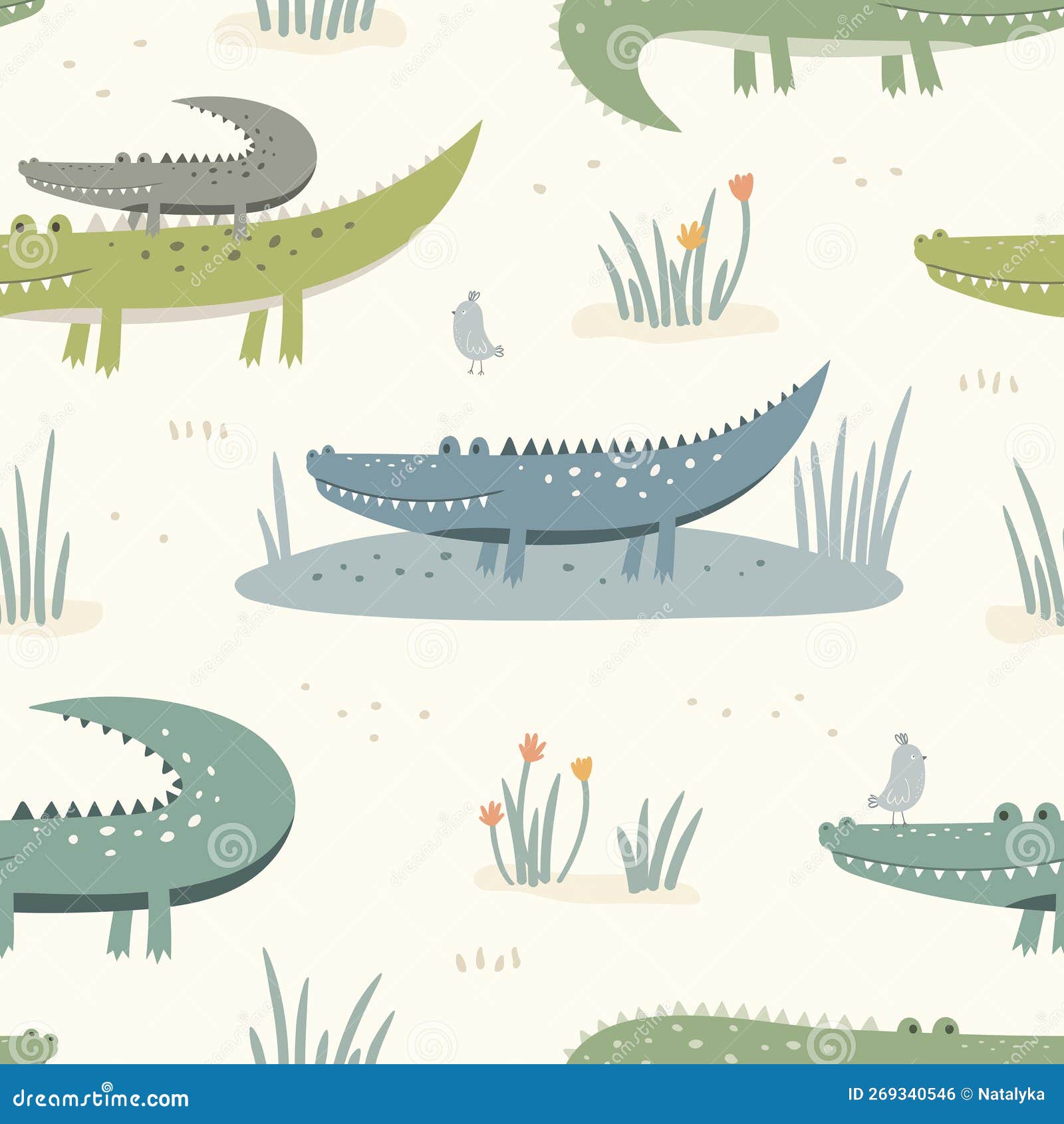 Seamless Pattern with Cute Colorful Crocodiles. Vector Illustration ...