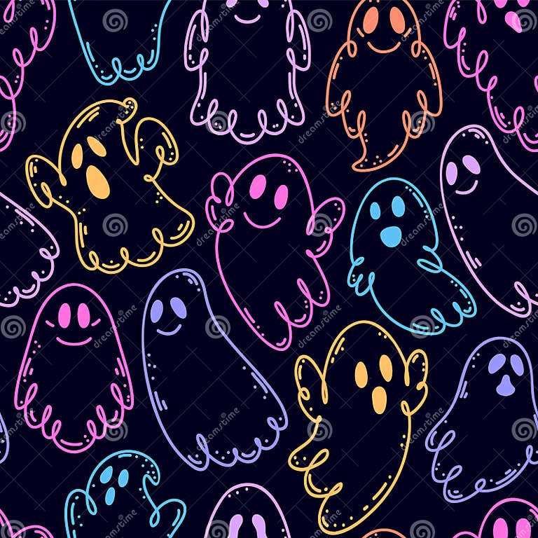 Seamless Pattern with Cute Colorful Ghosts Stock Illustration ...