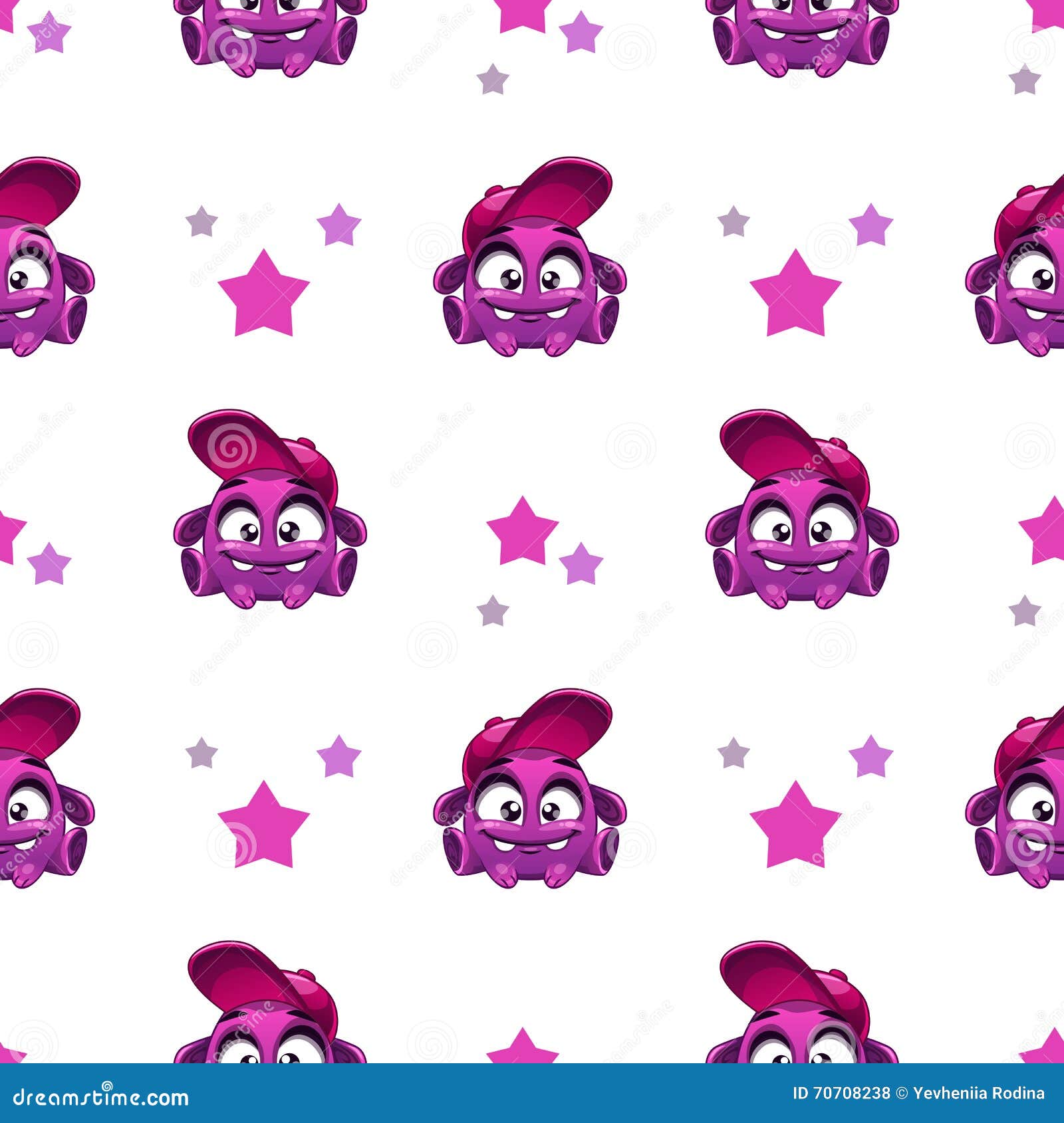 Seamless Pattern with Cute Comic Purple Character Stock Vector ...