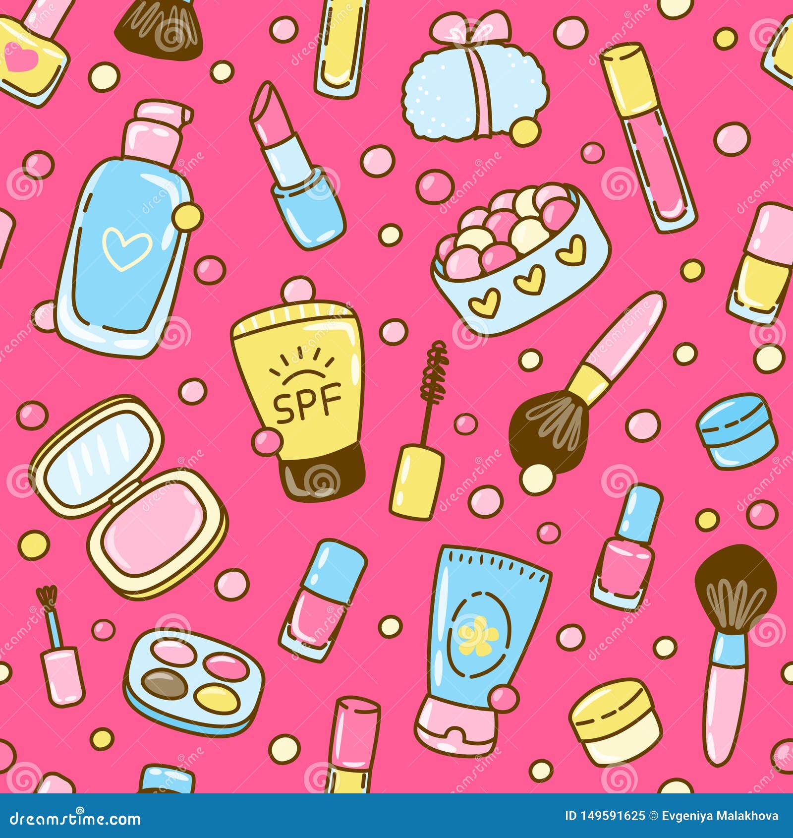 Seamless Pattern with Cute Cosmetics Elements on Pink Stock Vector ...