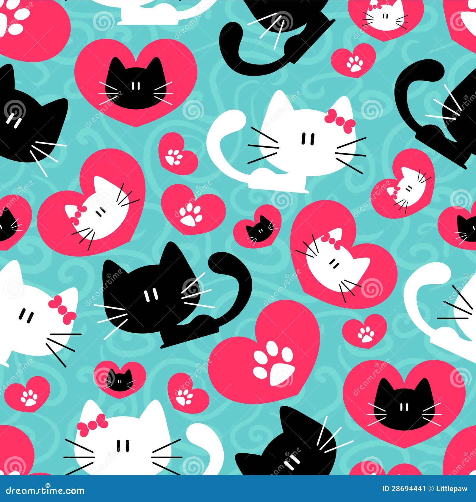 Seamless Pattern with Cute Couple of Cats Stock Vector - Illustration ...