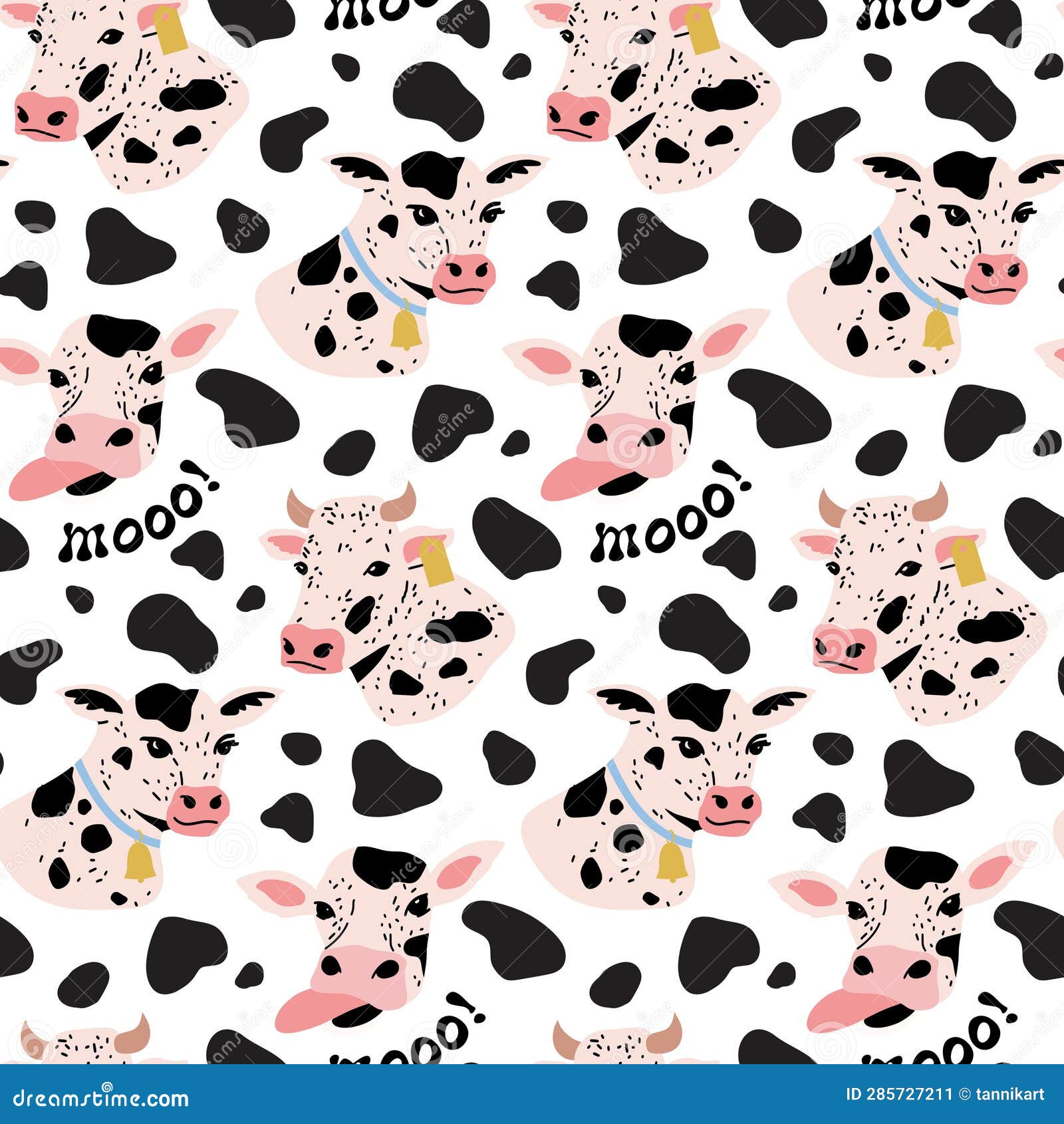 Seamless Pattern with Cute Cows. Cow Print Repeat Vector Design. Stock ...