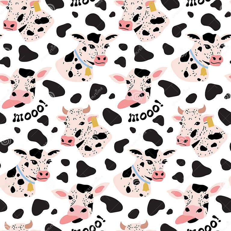 Seamless Pattern with Cute Cows. Cow Print Repeat Vector Design. Stock ...